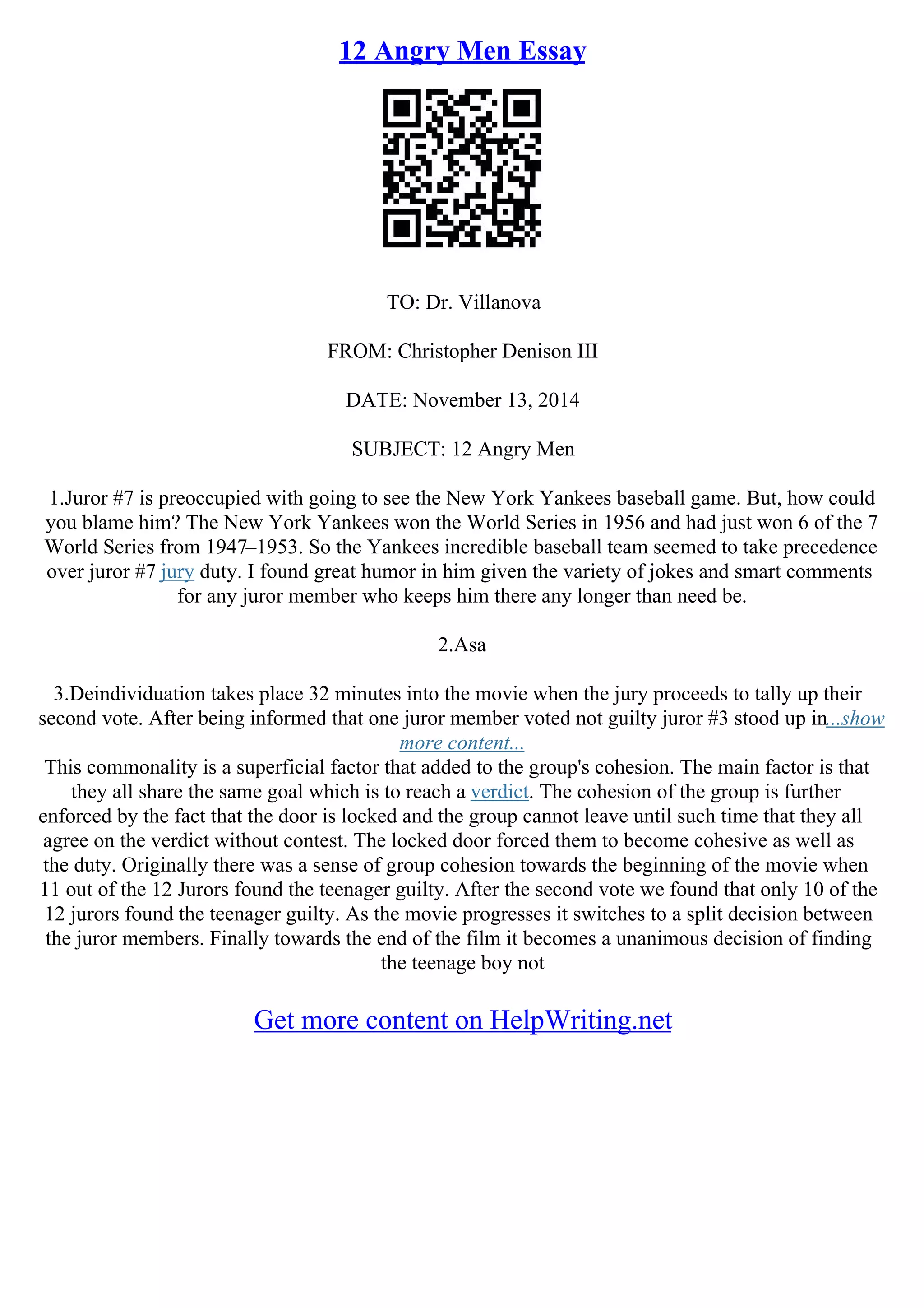 12 Angry Men Essays | PDF