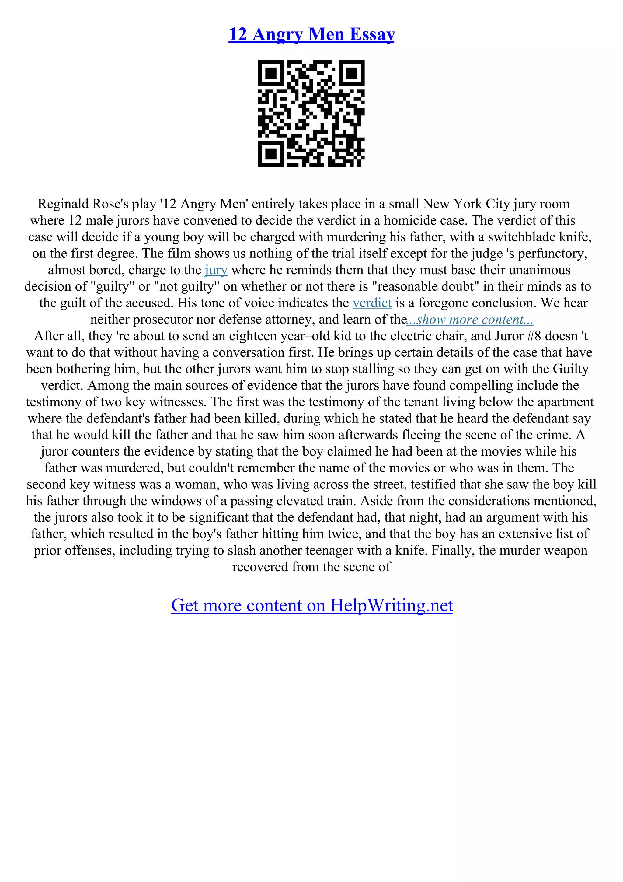 12 Angry Men Essays | PDF