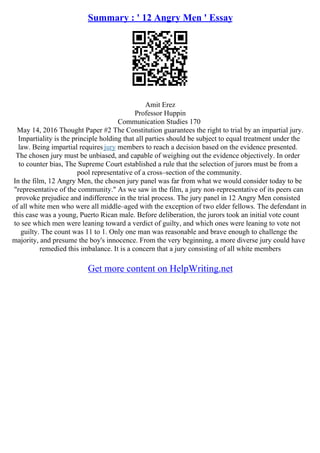 12 Angry Men Essays | PDF