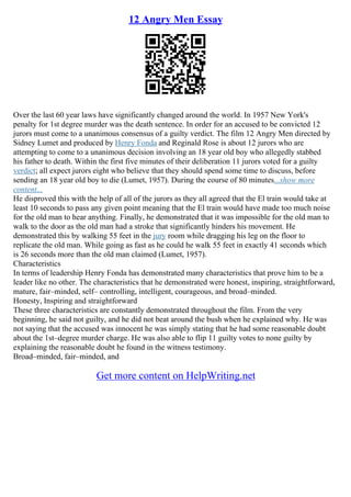 12 Angry Men Essays | PDF