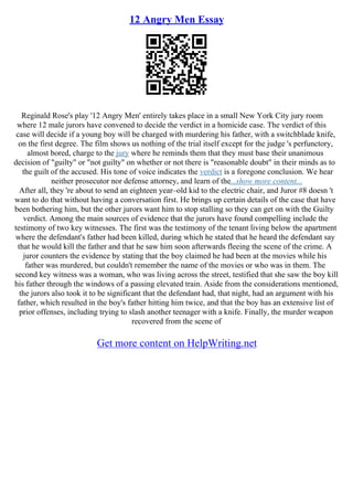 12 Angry Men Essays | PDF