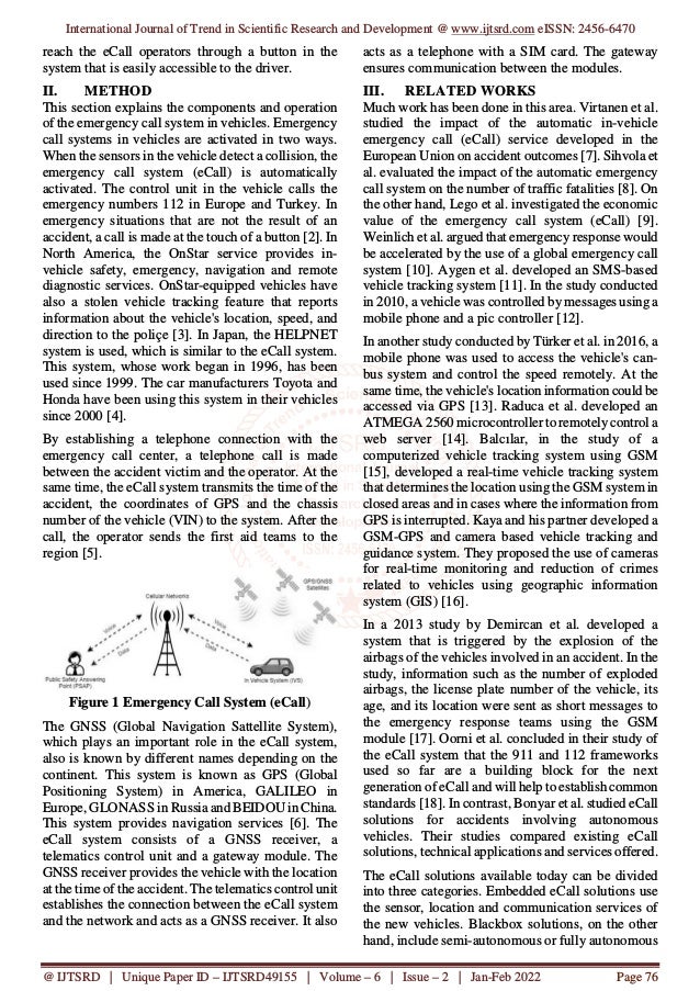 An Overview of Emergency Call Systems Used in Highway Vehicles | PDF
