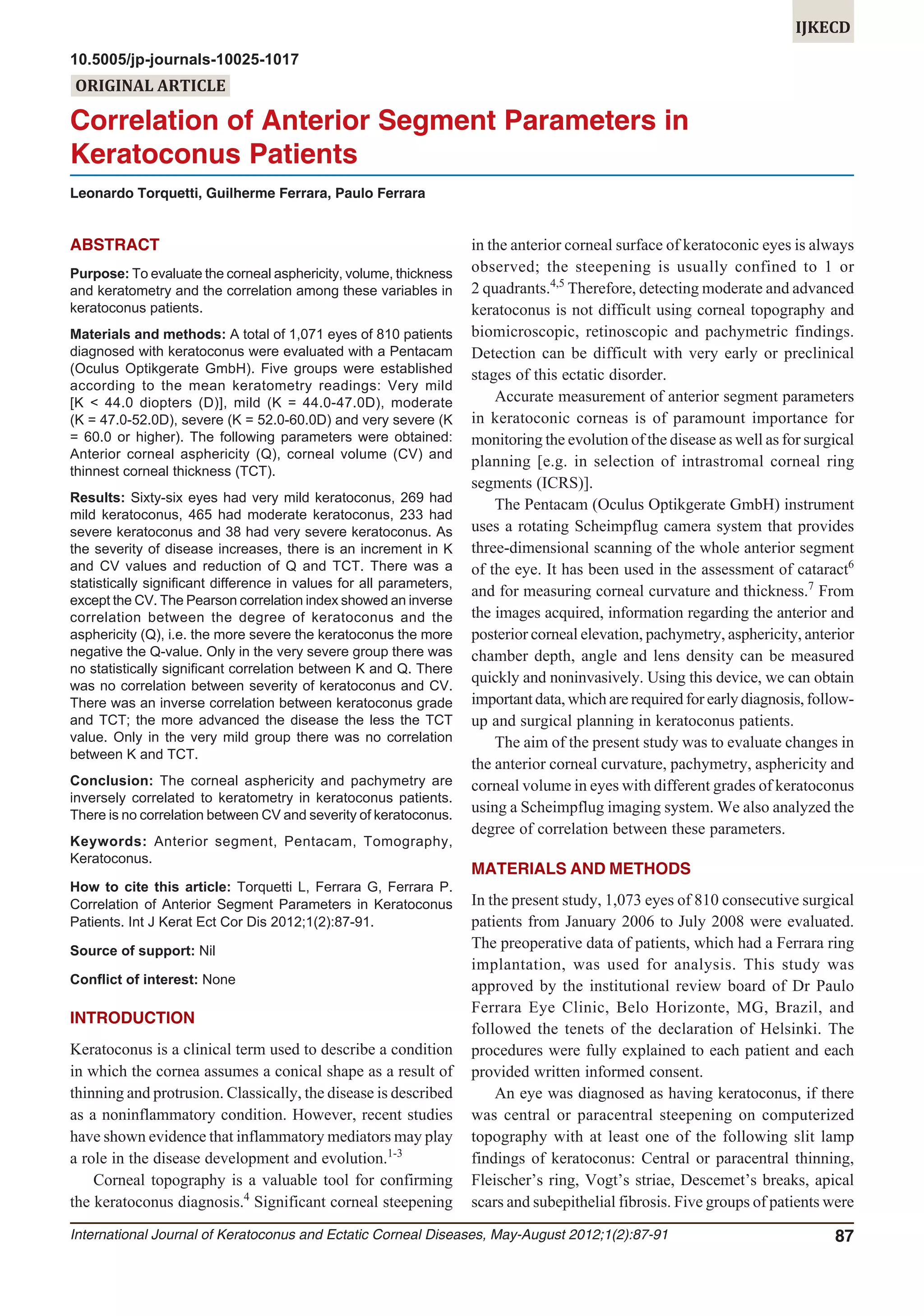 12 correlation of anterior segment parameters | PDF