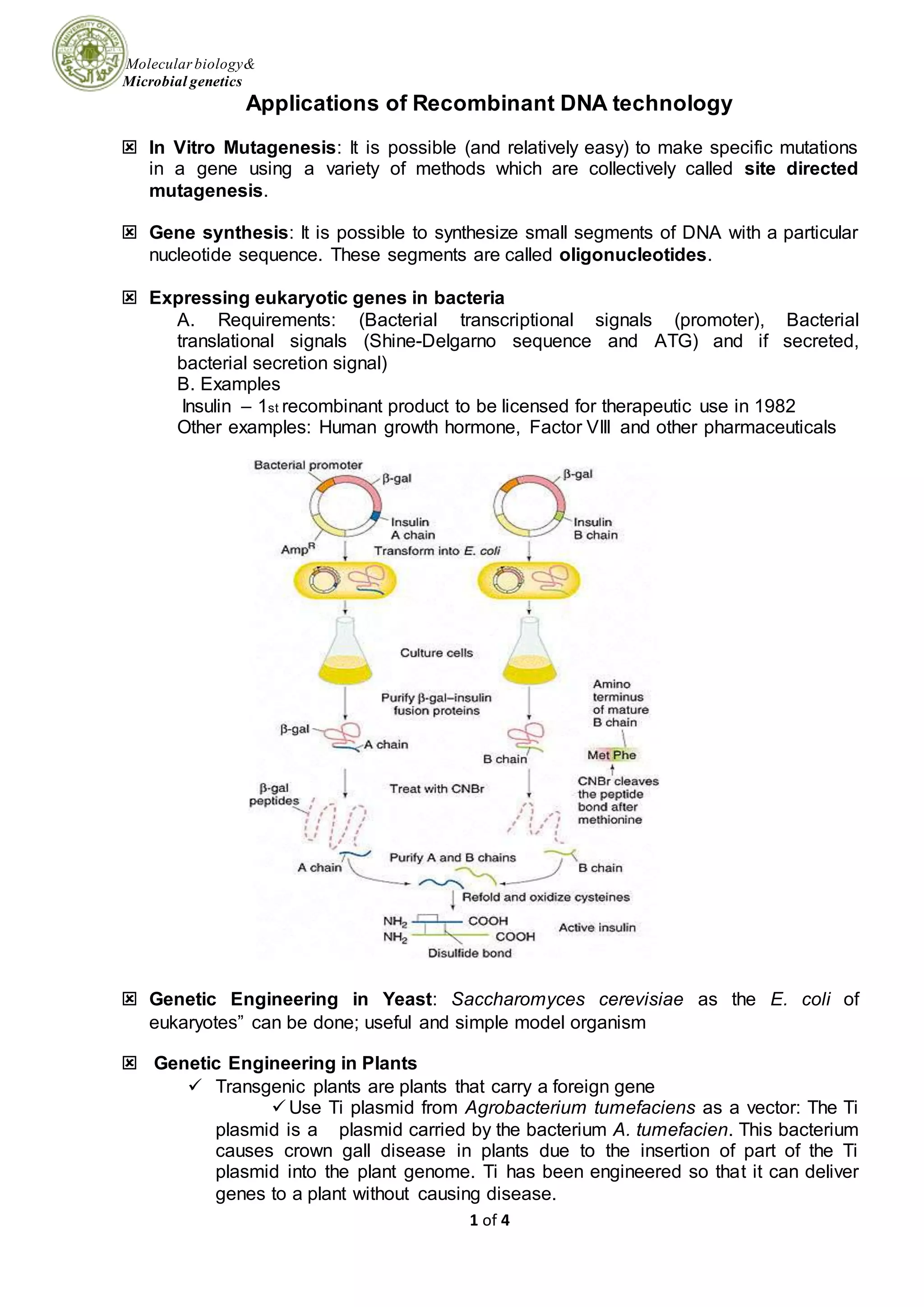 application of recombinant dna technology | DOC