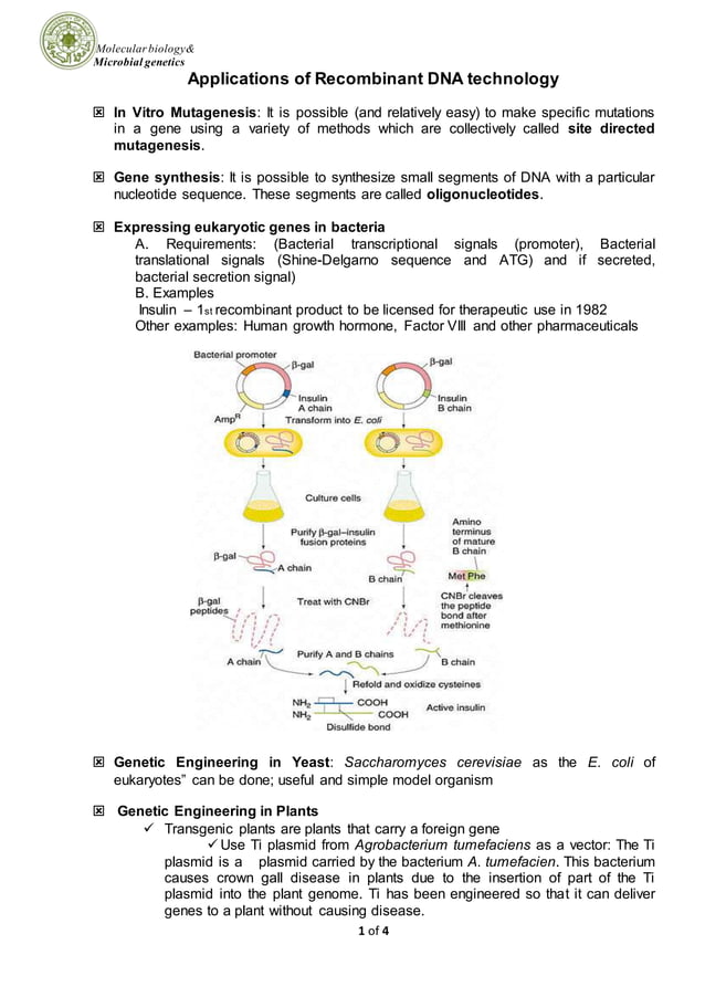 application of recombinant dna technology | PDF
