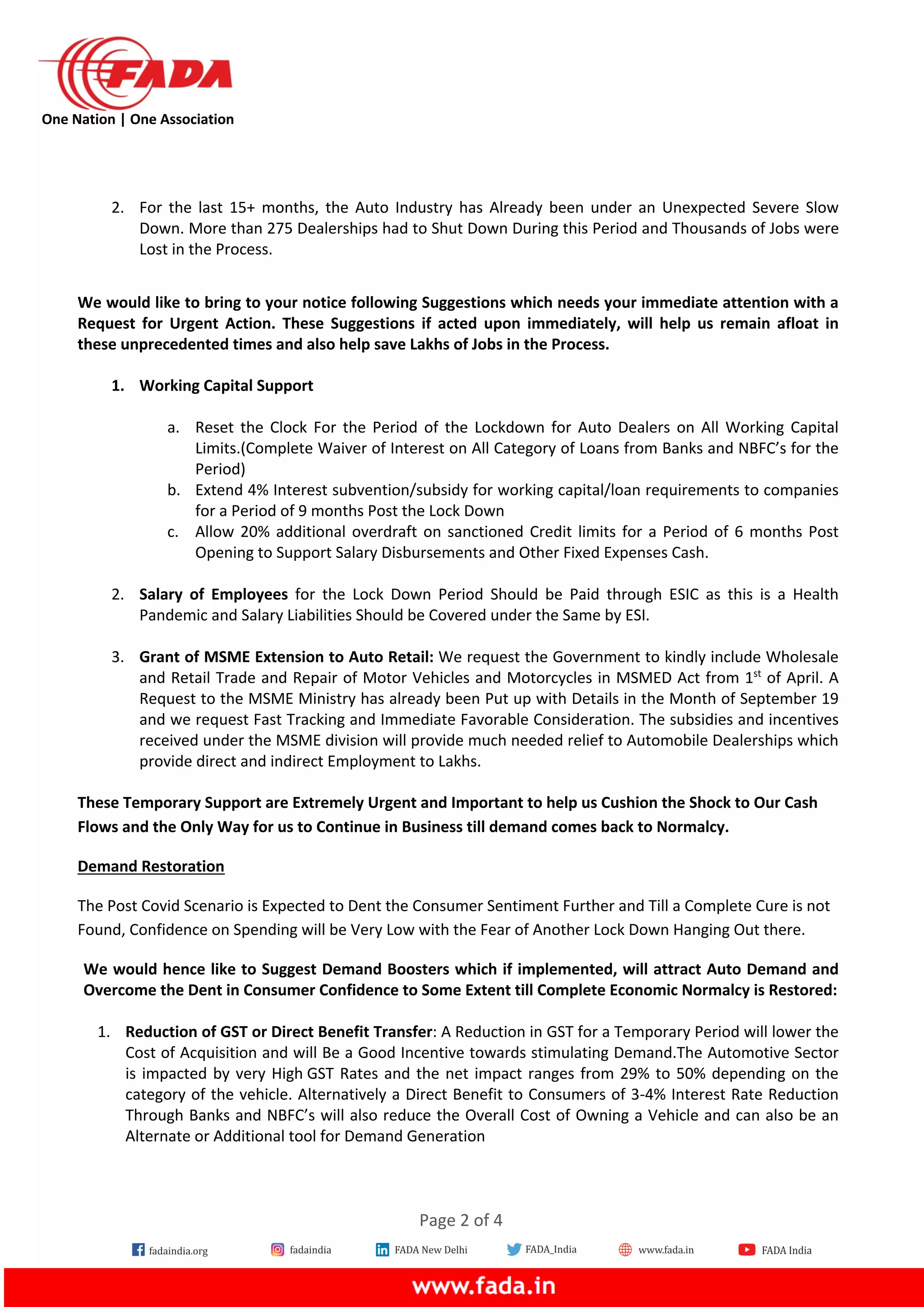 FADA writes letter to PM Narendra Modi | PDF