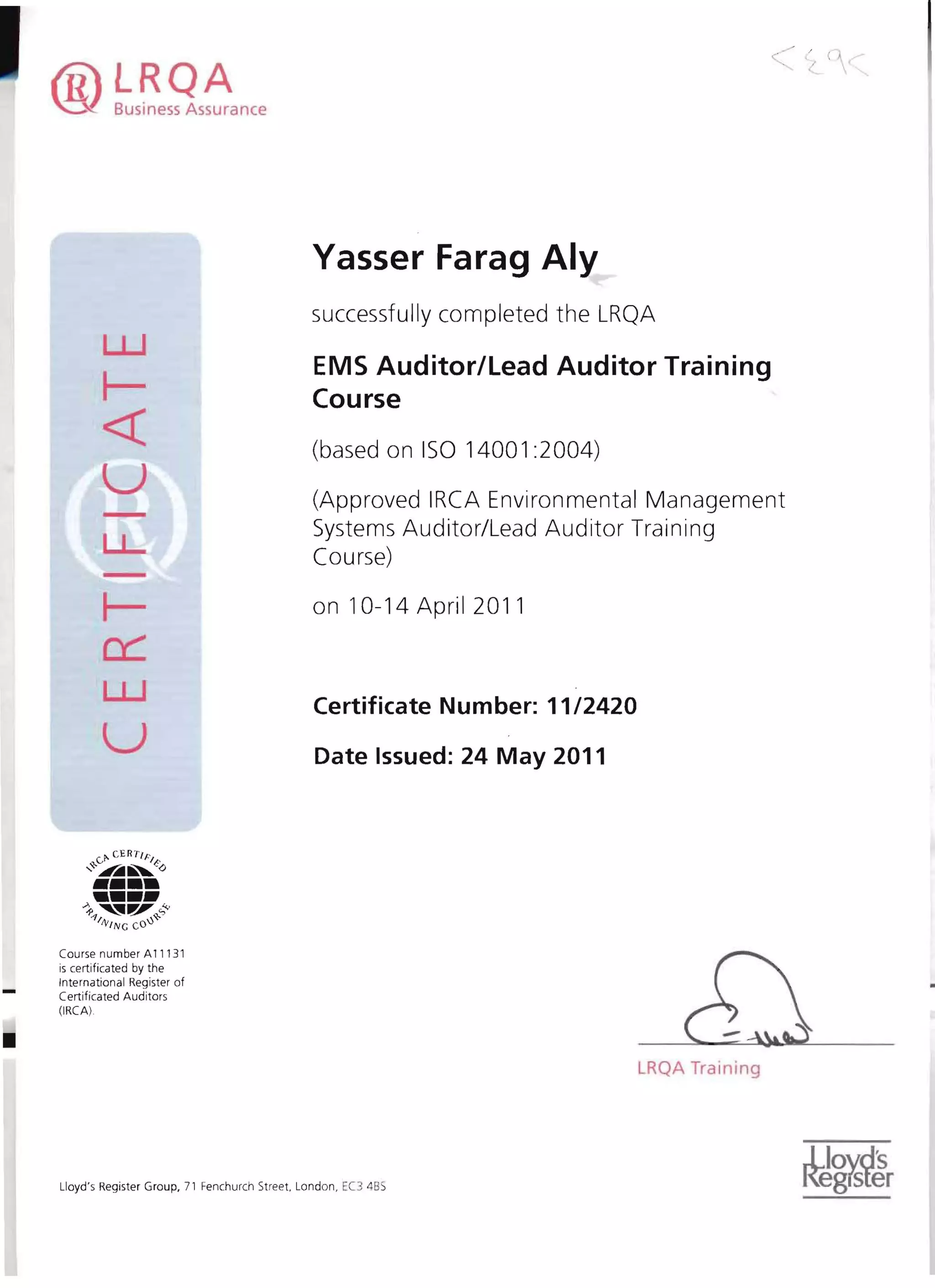 Lead Auditor ISO 14001 certificate | PDF