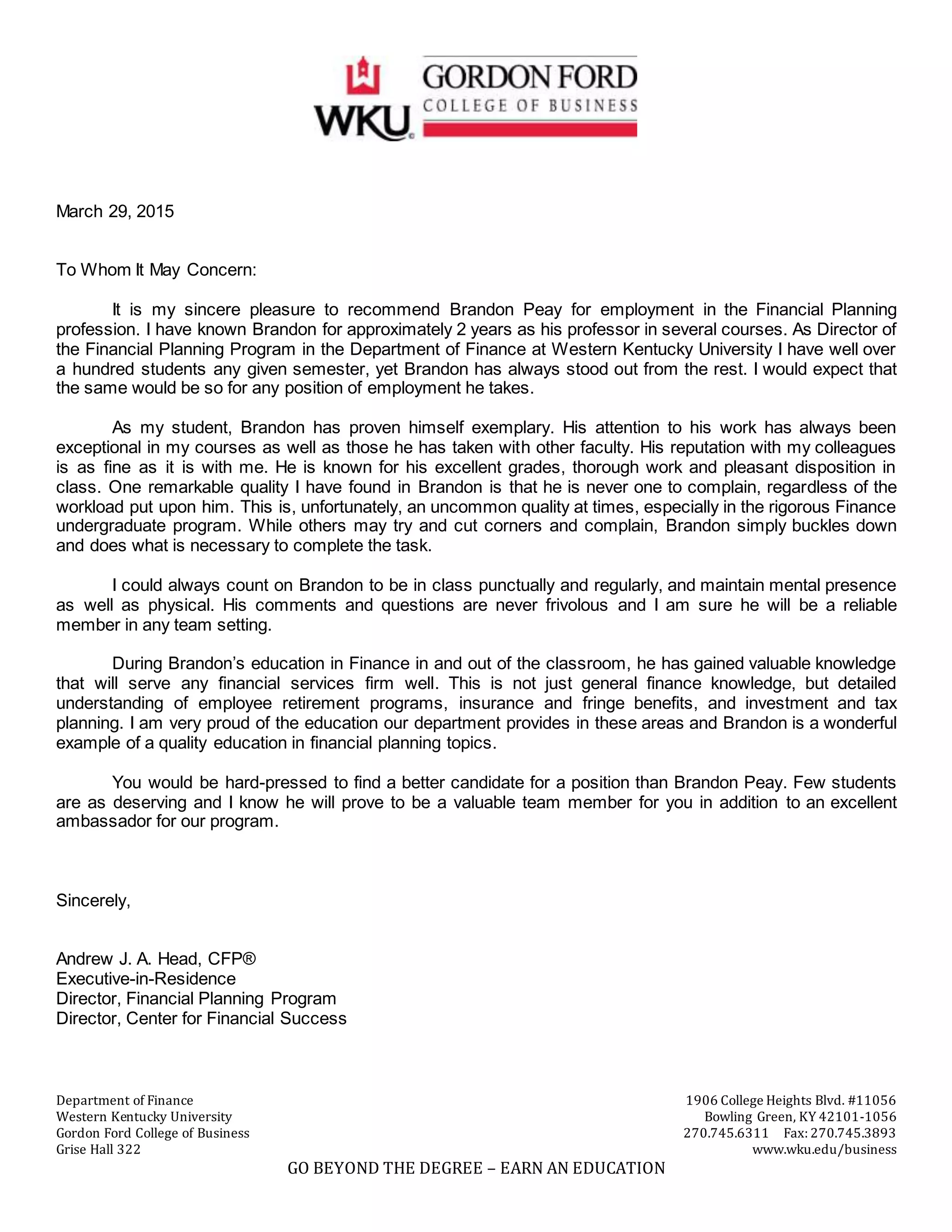 Peay, Brandon Reference | PDF