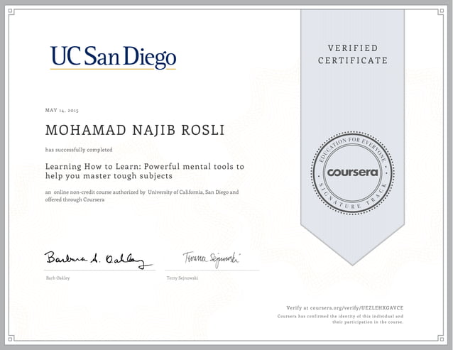 Learning How to Learn - UC San Diego - Coursera | PPT