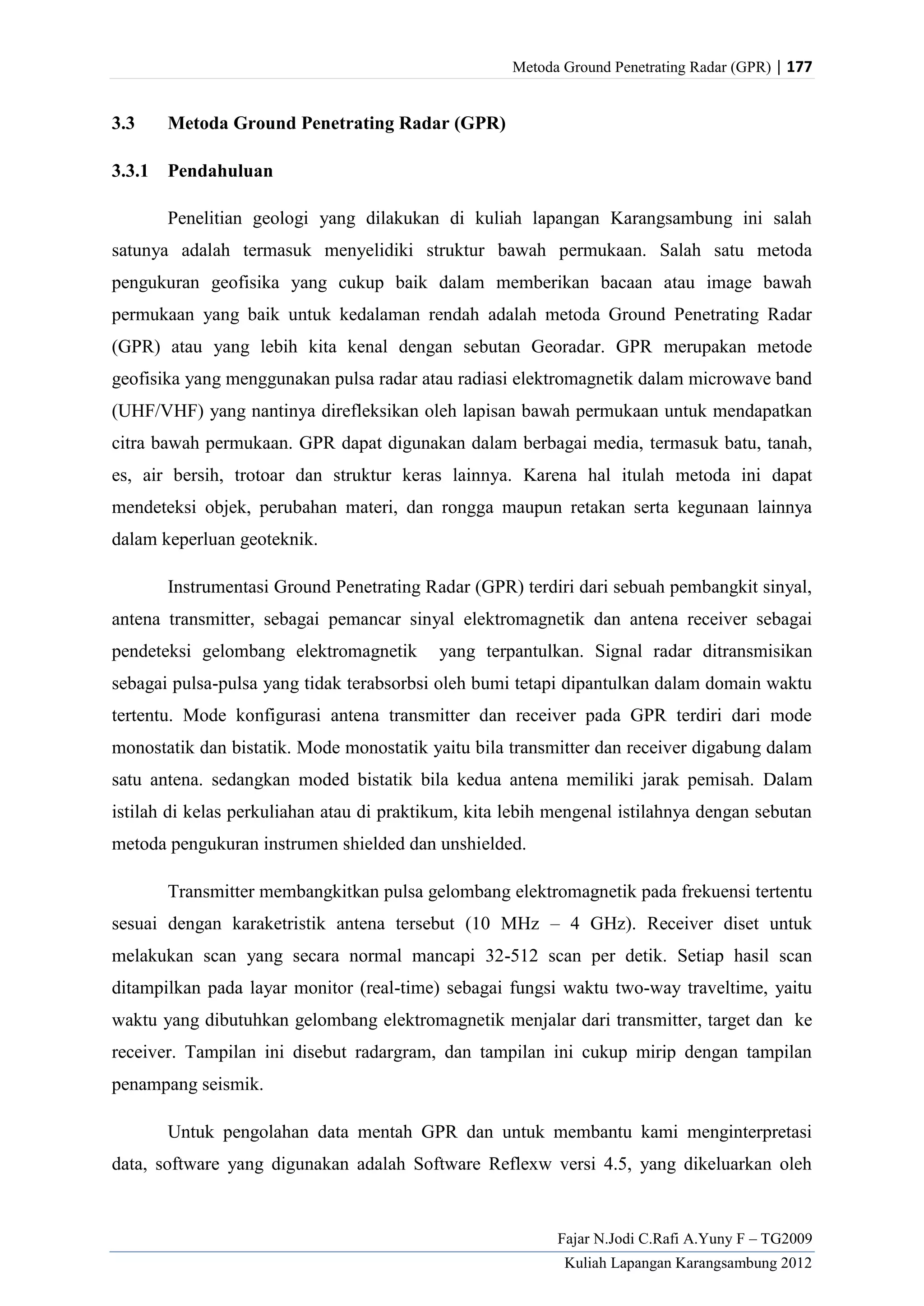 Pengolahan Data GPR KARSAM 2012 | PDF