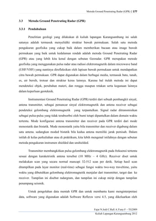 Pengolahan Data GPR KARSAM 2012 | PDF