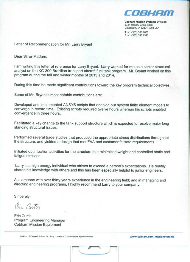 Cobham recommendation Letter1 | PDF