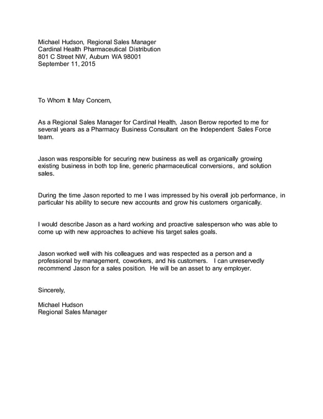 Jason Berow - Letter of Reference Michael Hudson | PDF