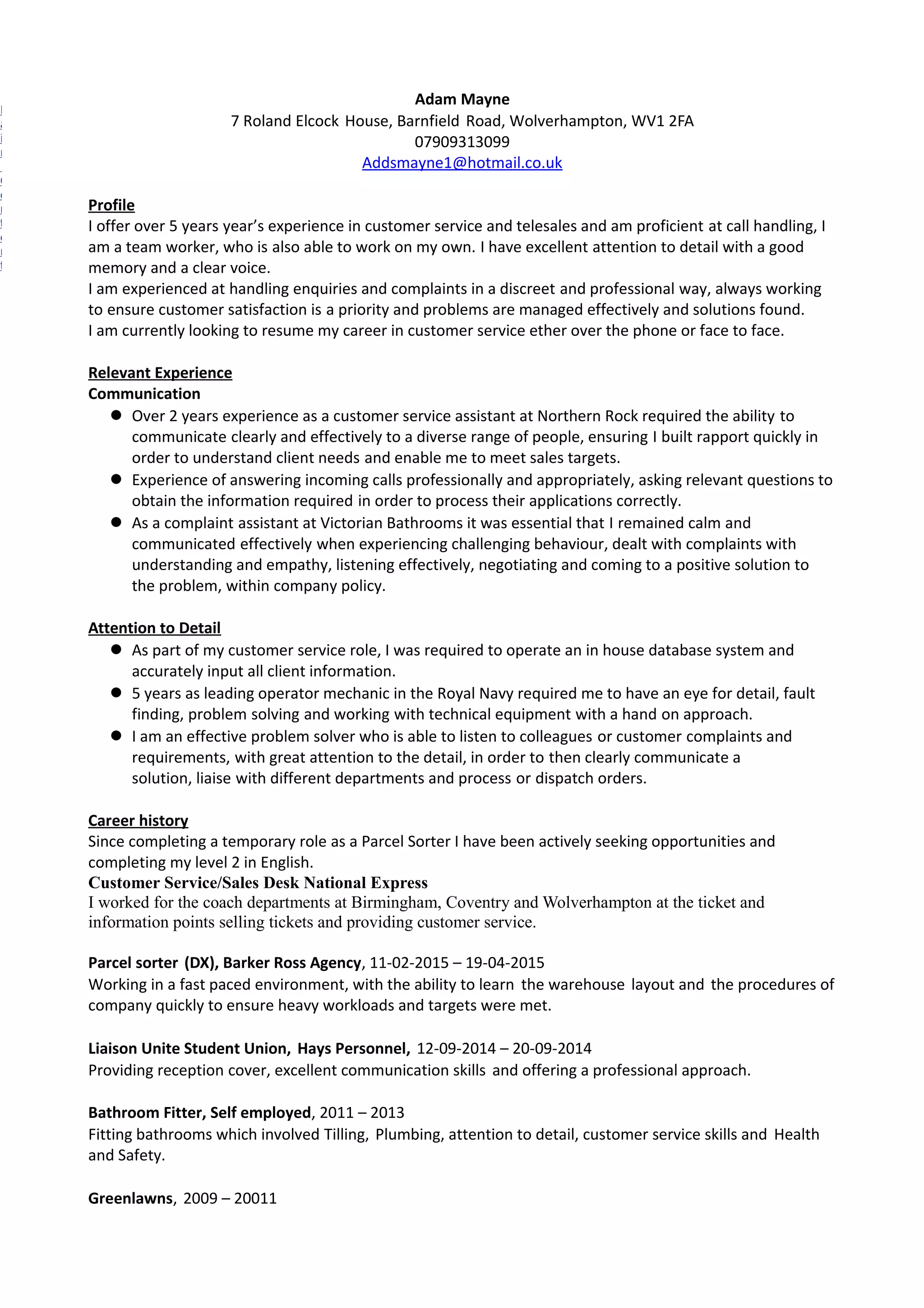 adam cv | DOC | Business | Business and Finance