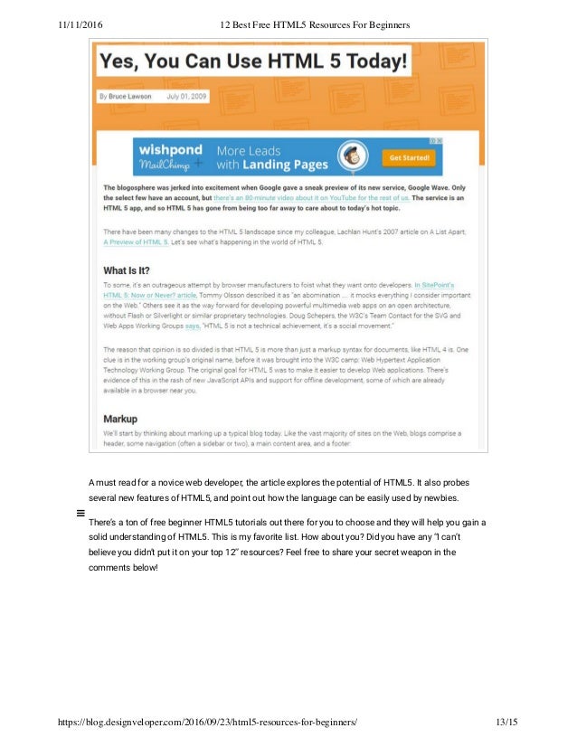 12 best free html5 resources for beginners