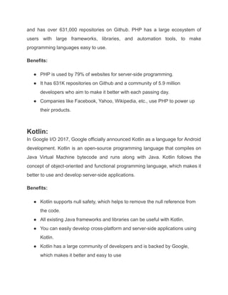 12 best programming languages for web & app development | PDF