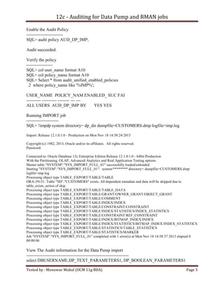 12c: Testing audit features for Data Pump (Export & Import) and RMAN ...