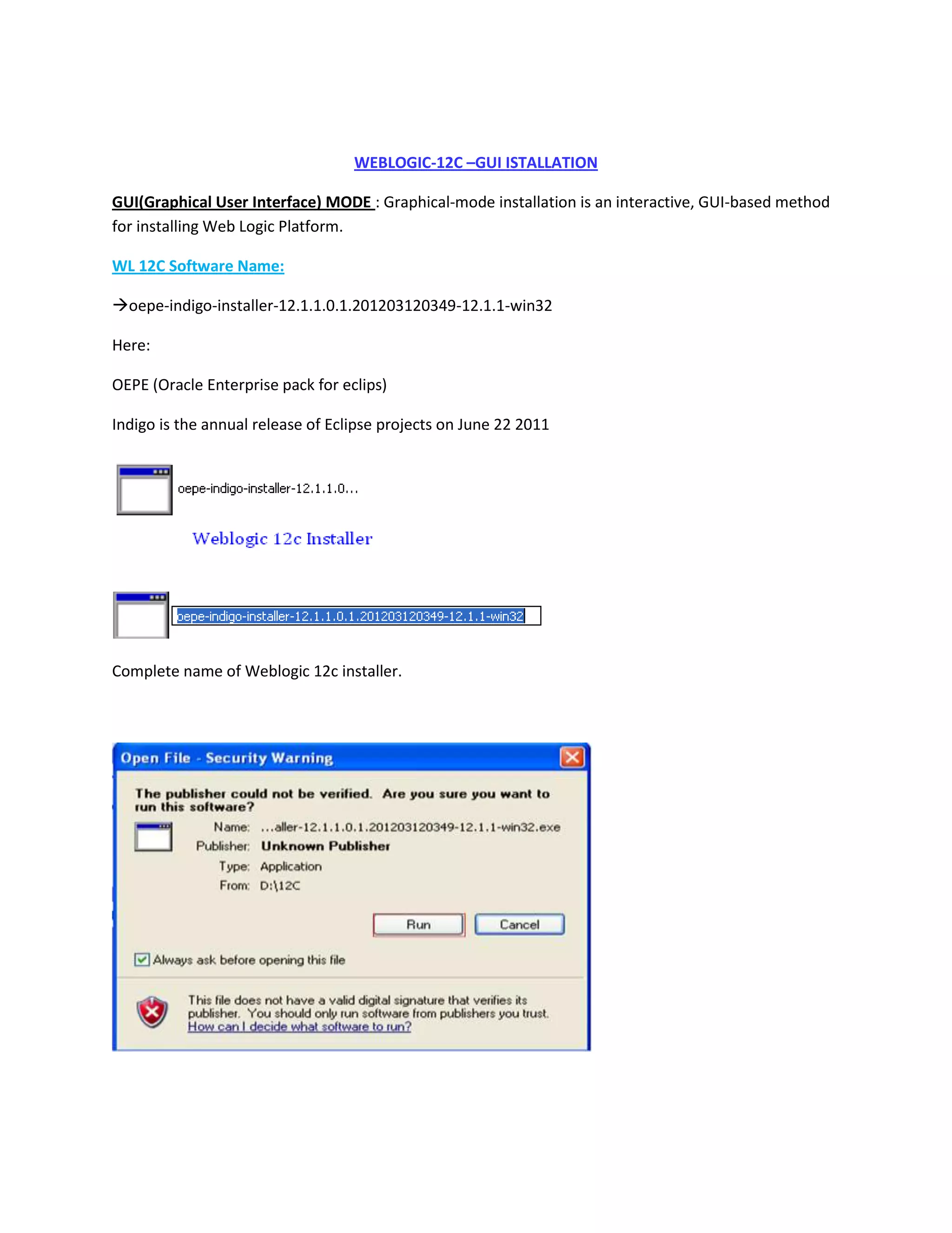 12c weblogic installation steps for Windows | DOCX