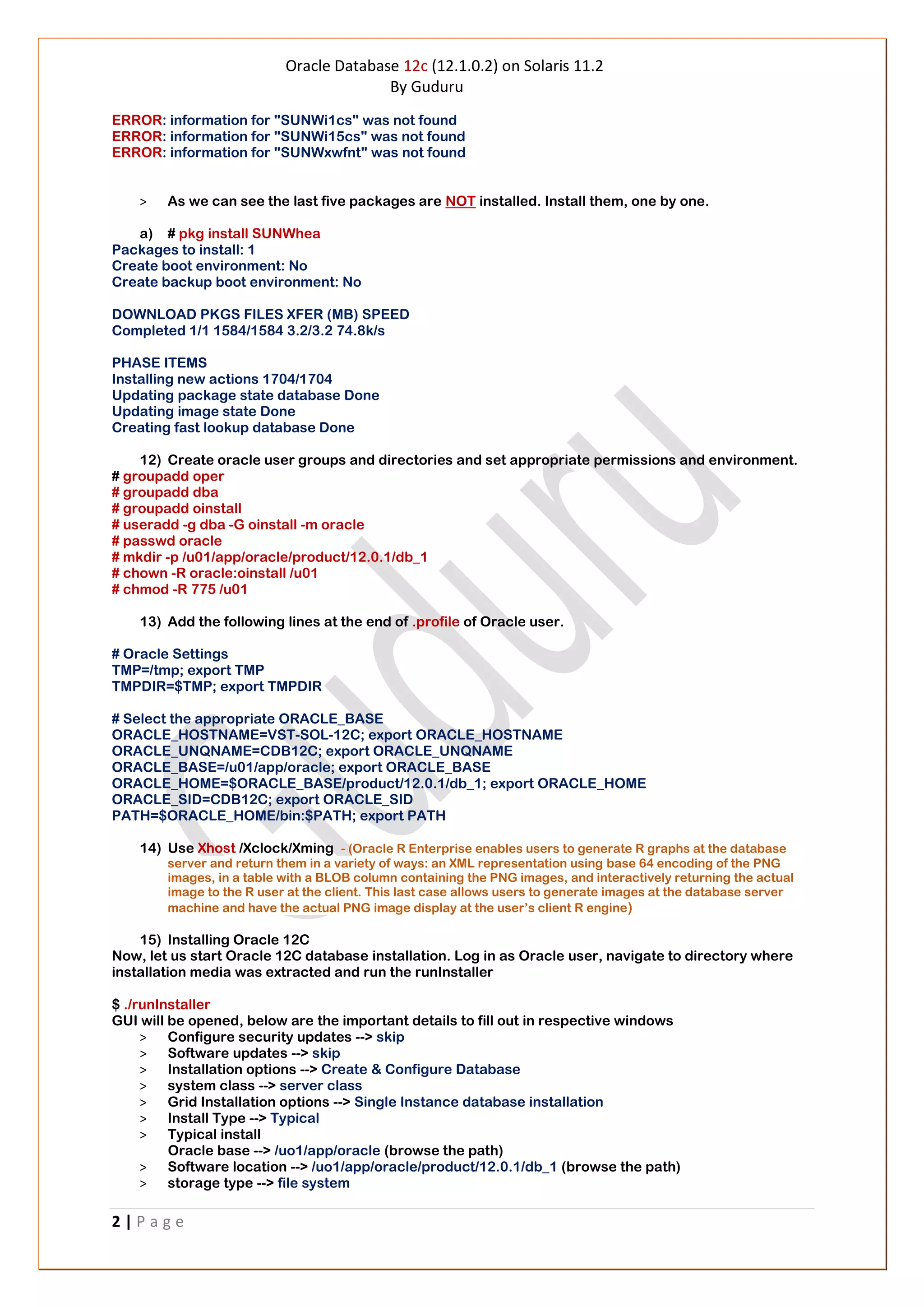 12c (12.1) Database installation on Solaris 11(11.2) | PDF