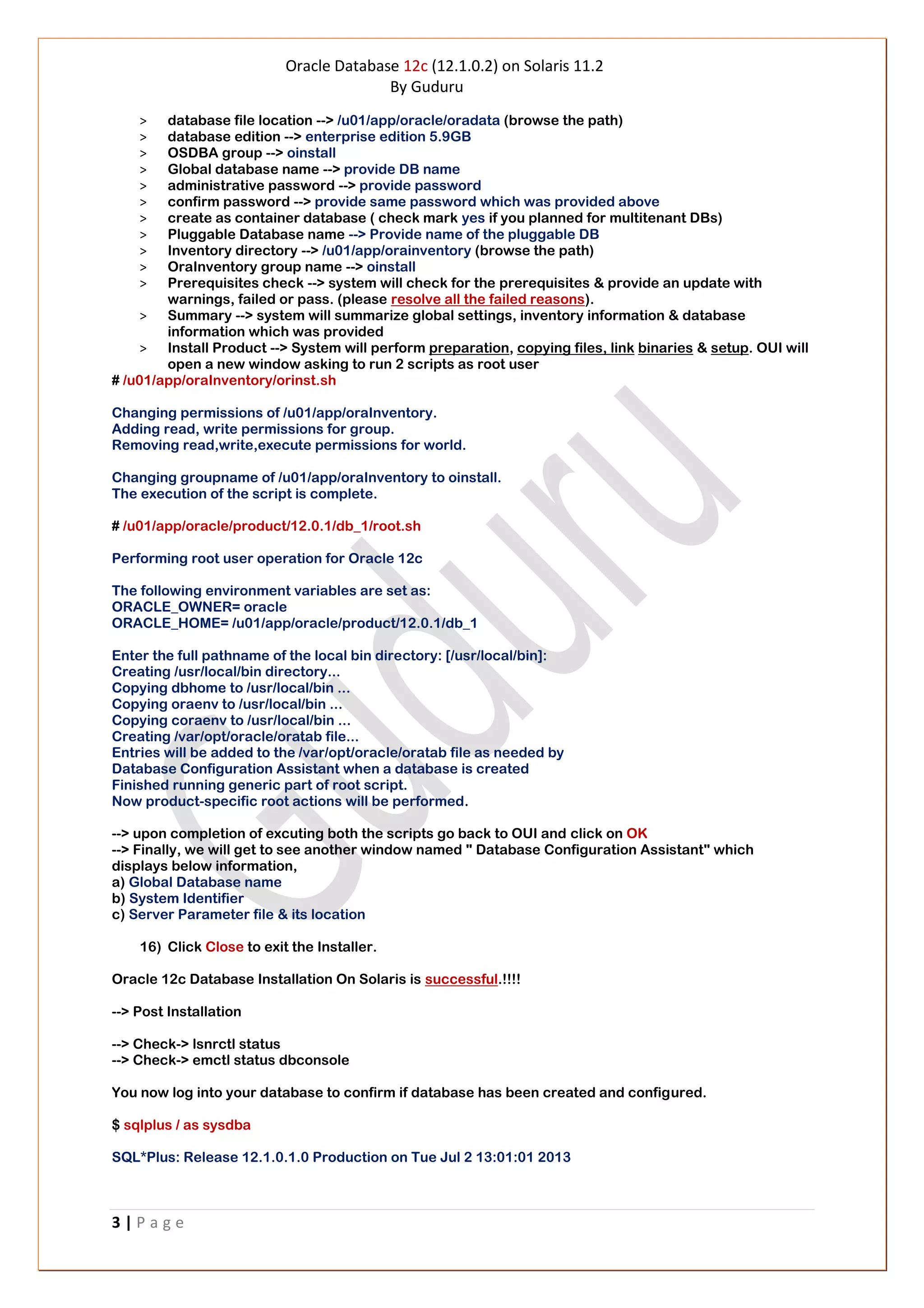 12c (12.1) Database installation on Solaris 11(11.2) | PDF