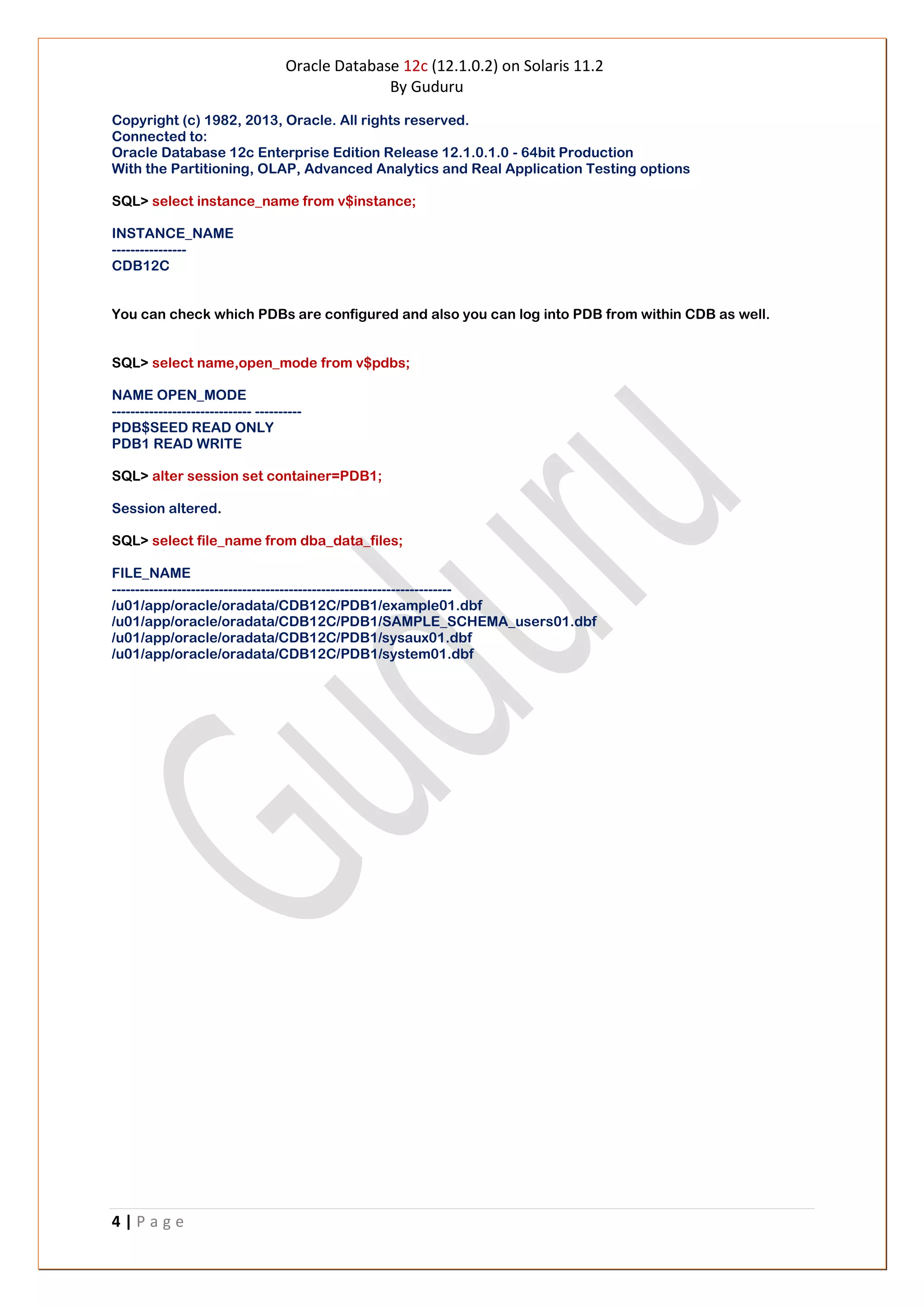 12c (12.1) Database installation on Solaris 11(11.2) | PDF