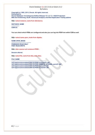 12c (12.1) Database installation on Solaris 11(11.2) | PDF