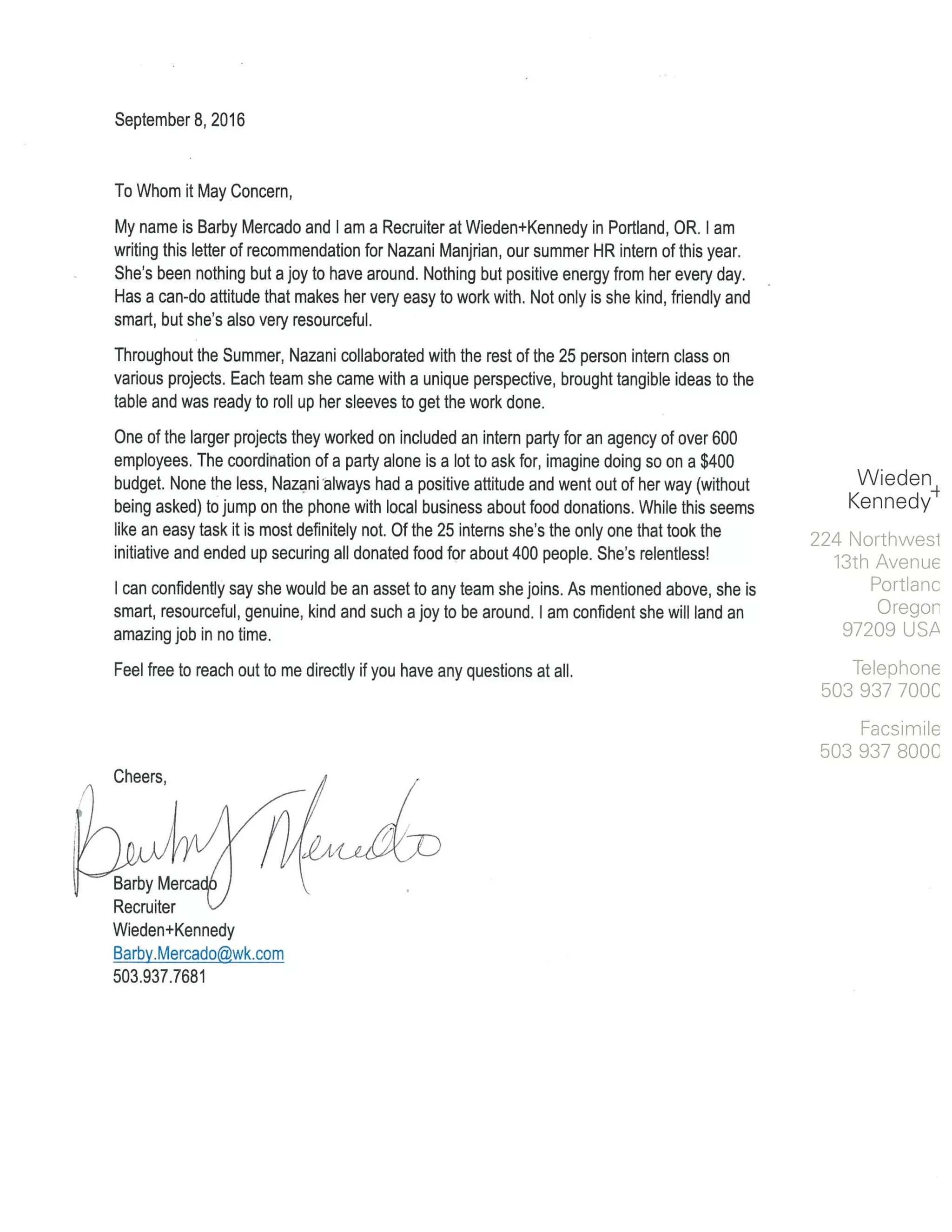 Nazani letter of reco | PDF