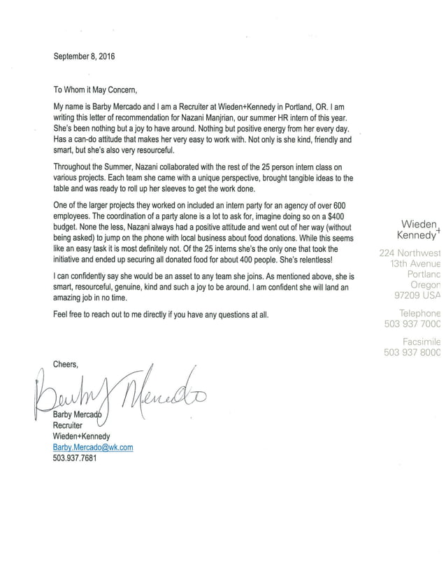 Nazani letter of reco | PDF