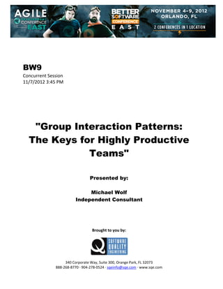 Group Interaction Patterns: The Keys for Highly Productive Teams | PDF