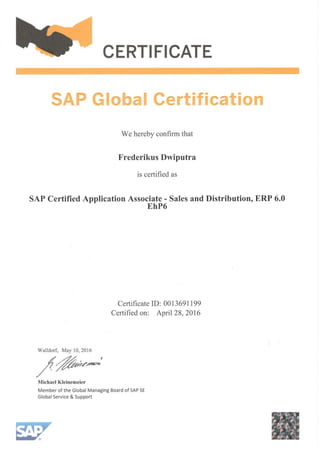 SAP Certification - Frederikus Dwiputra | PDF