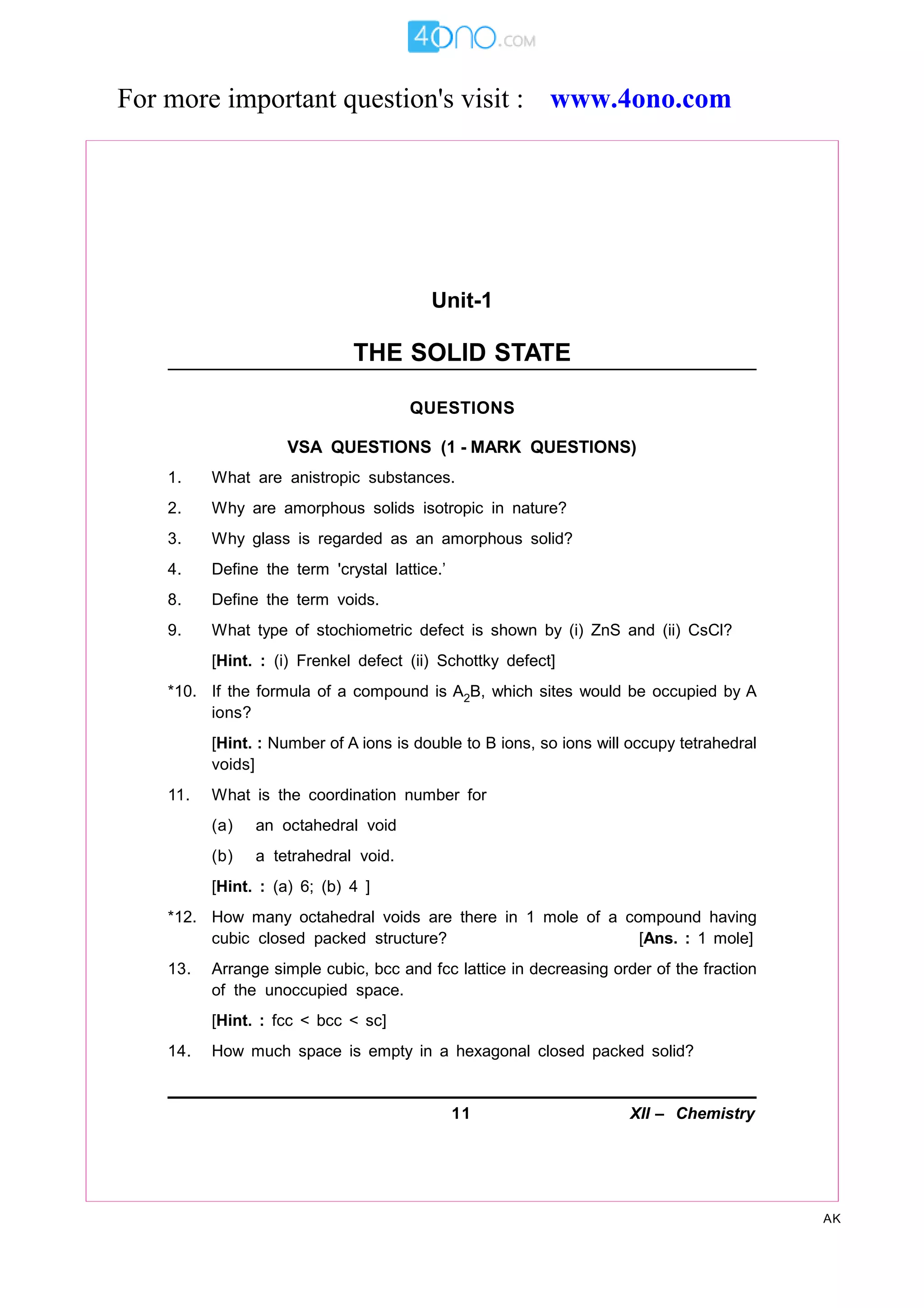 12 chemistry impq_ch01_the_solid_state_01 | PDF