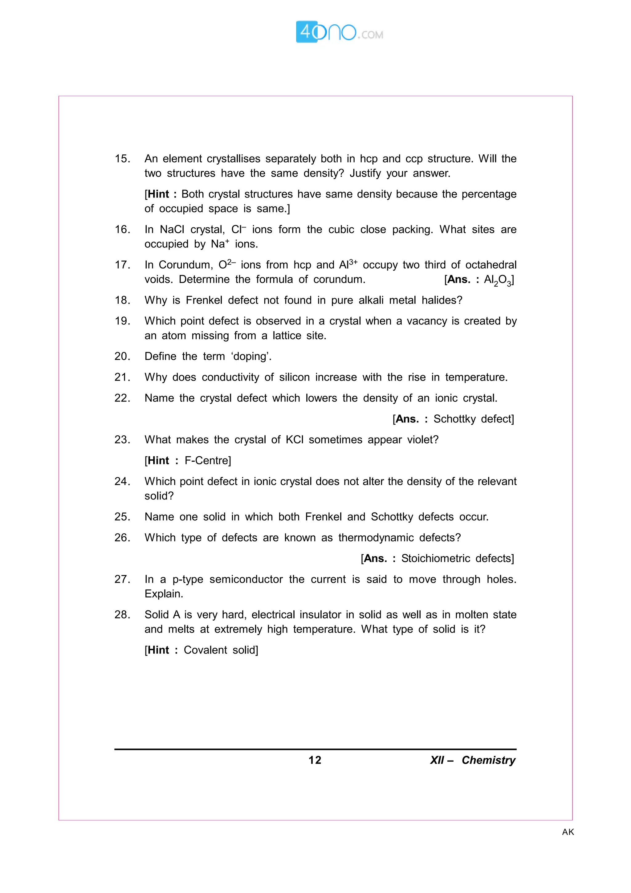 12 chemistry impq_ch01_the_solid_state_01 | PDF