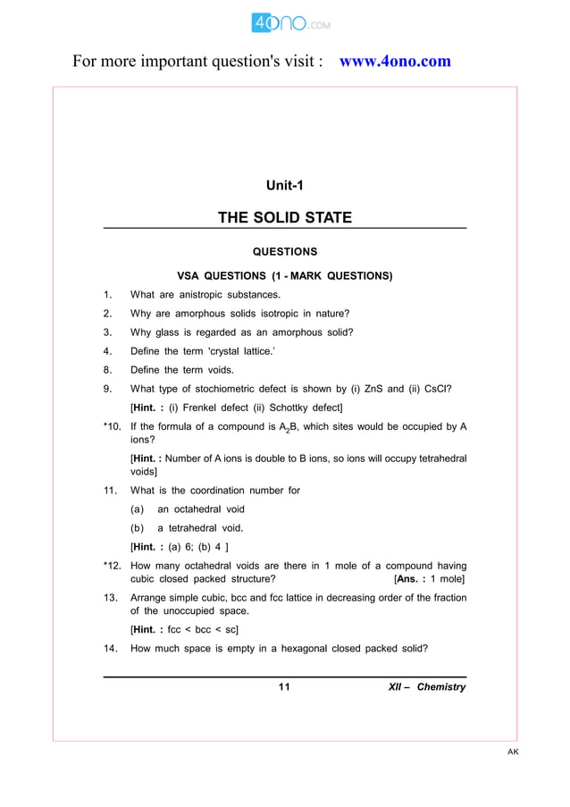 12 chemistry impq_ch01_the_solid_state_01 | PDF