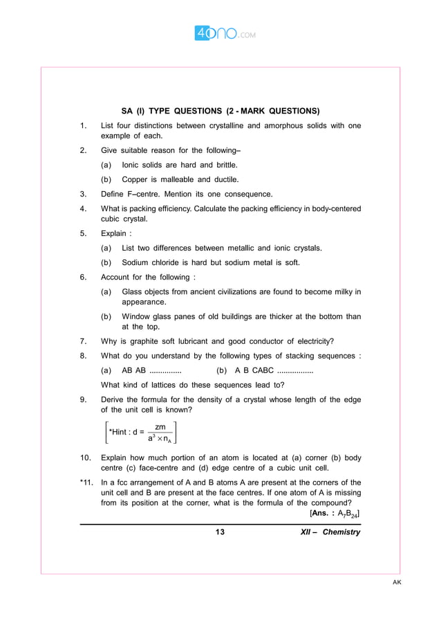 12 chemistry impq_ch01_the_solid_state_01 | PDF