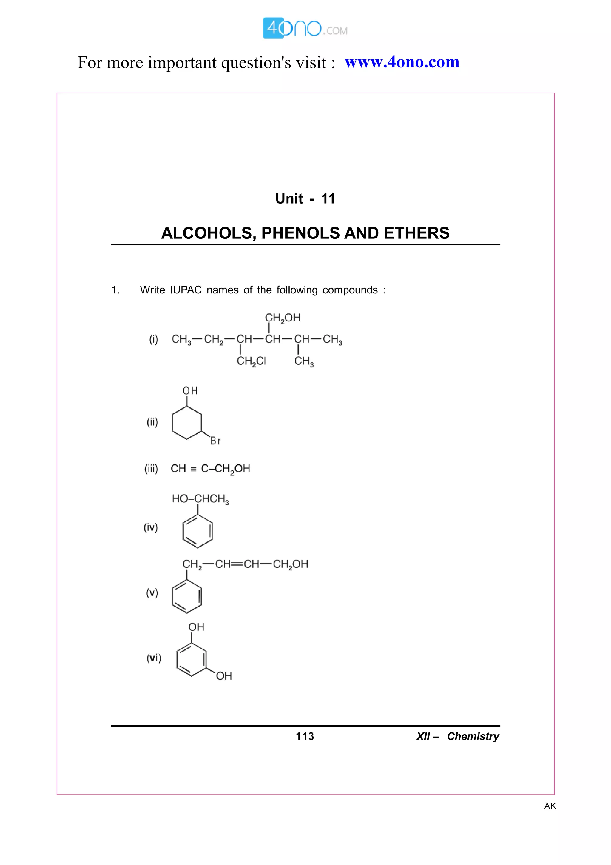 12 chemistry impq_ch11_alcohols_phenols_and_ethers_01 | PDF