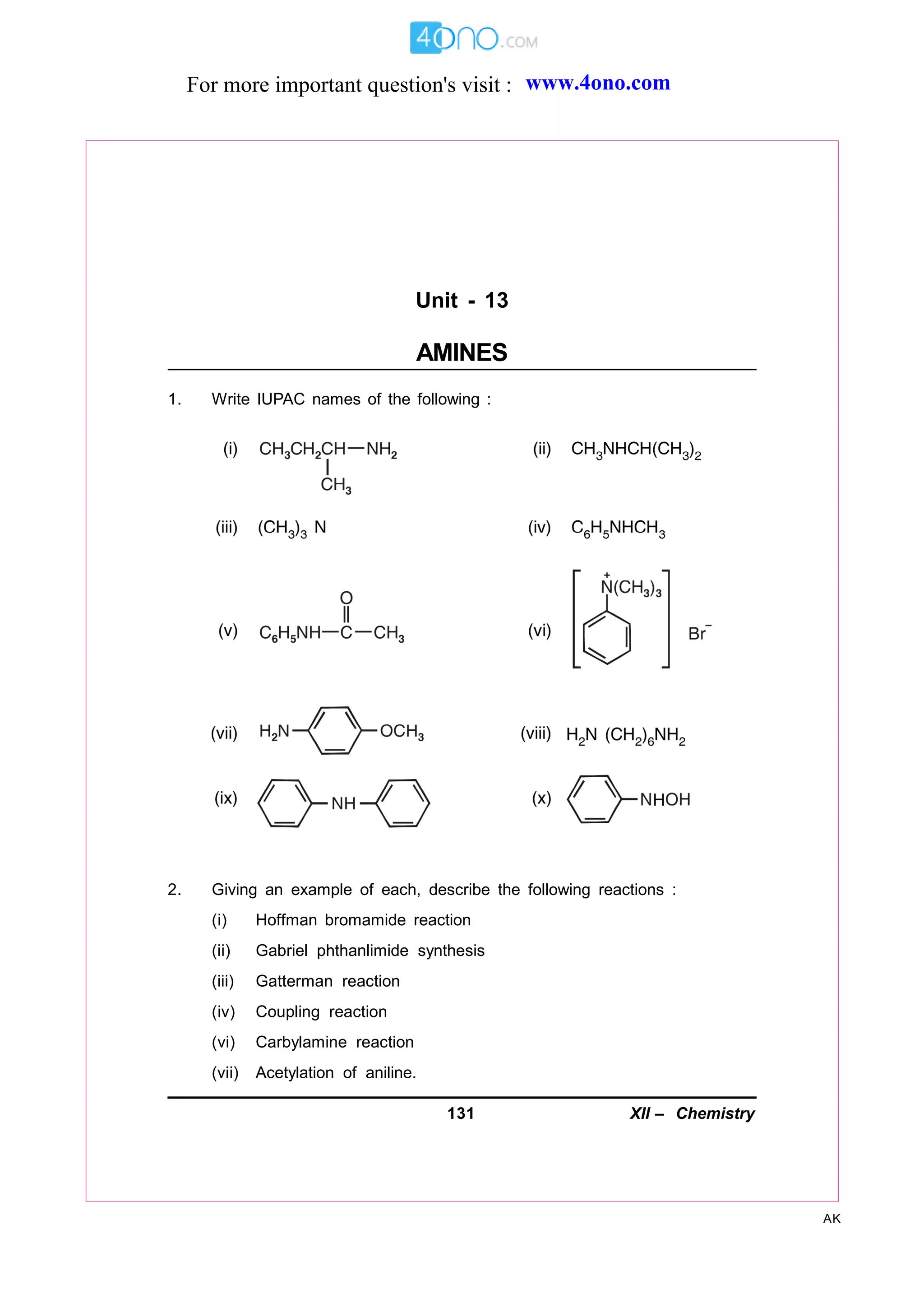 12 chemistry impq_ch13_amines_01 | PDF