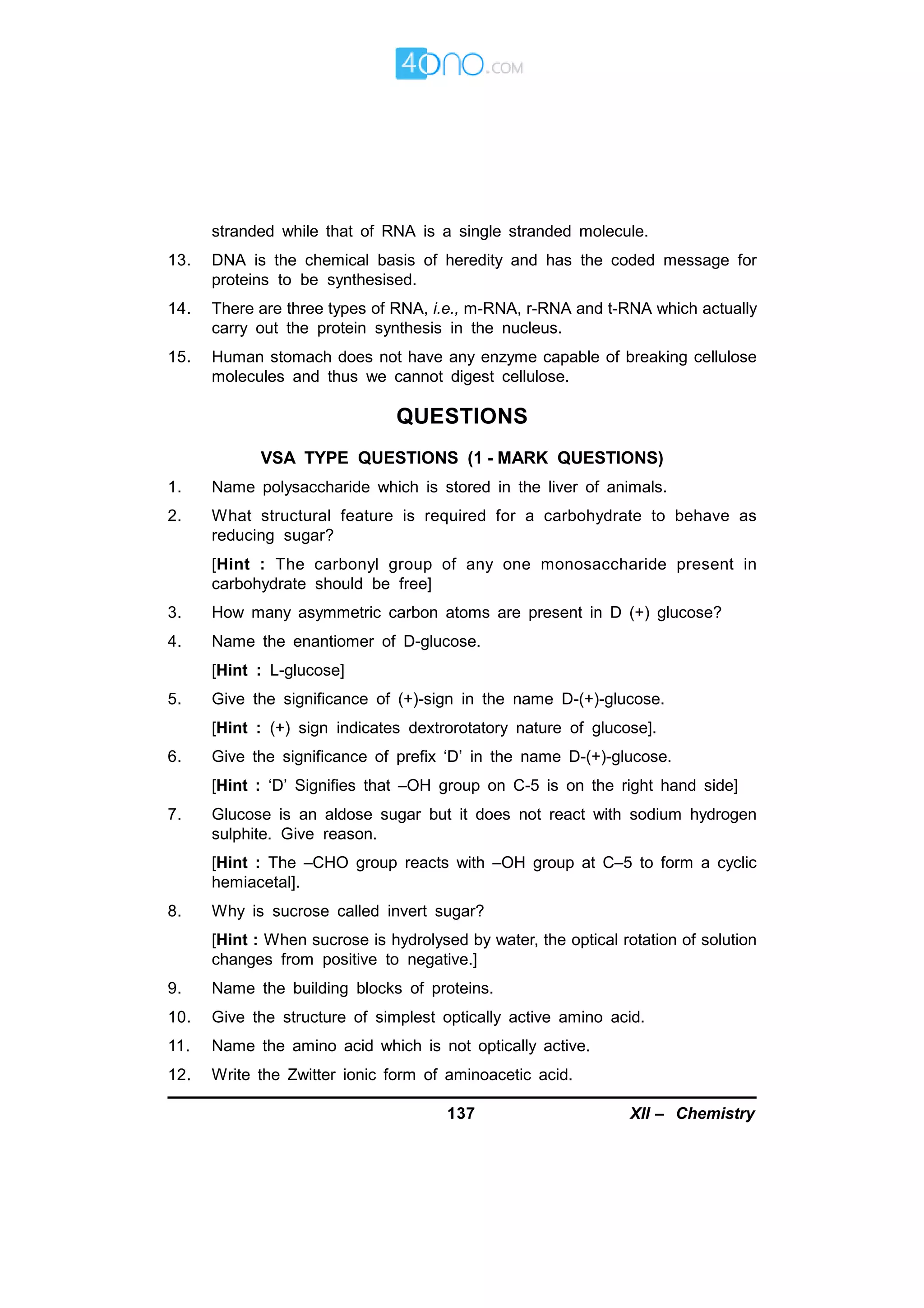 12 chemistry impq_ch14_biomolecules_01 | PDF