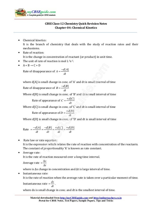 12 chemistry notes ch04 chemical kinetics