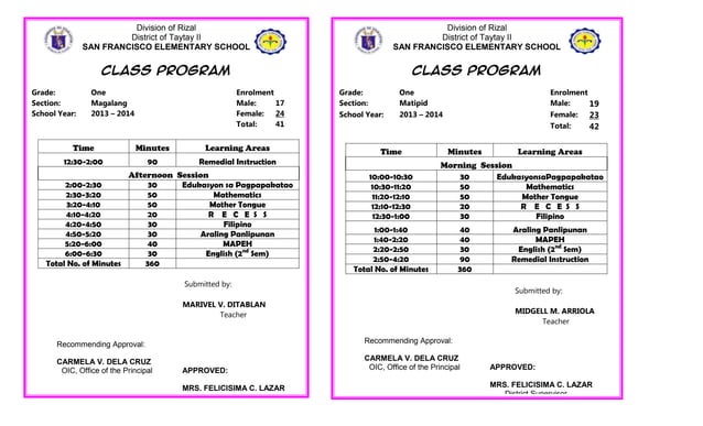 1 & 2 class program 2013 2014 | DOCX | Education