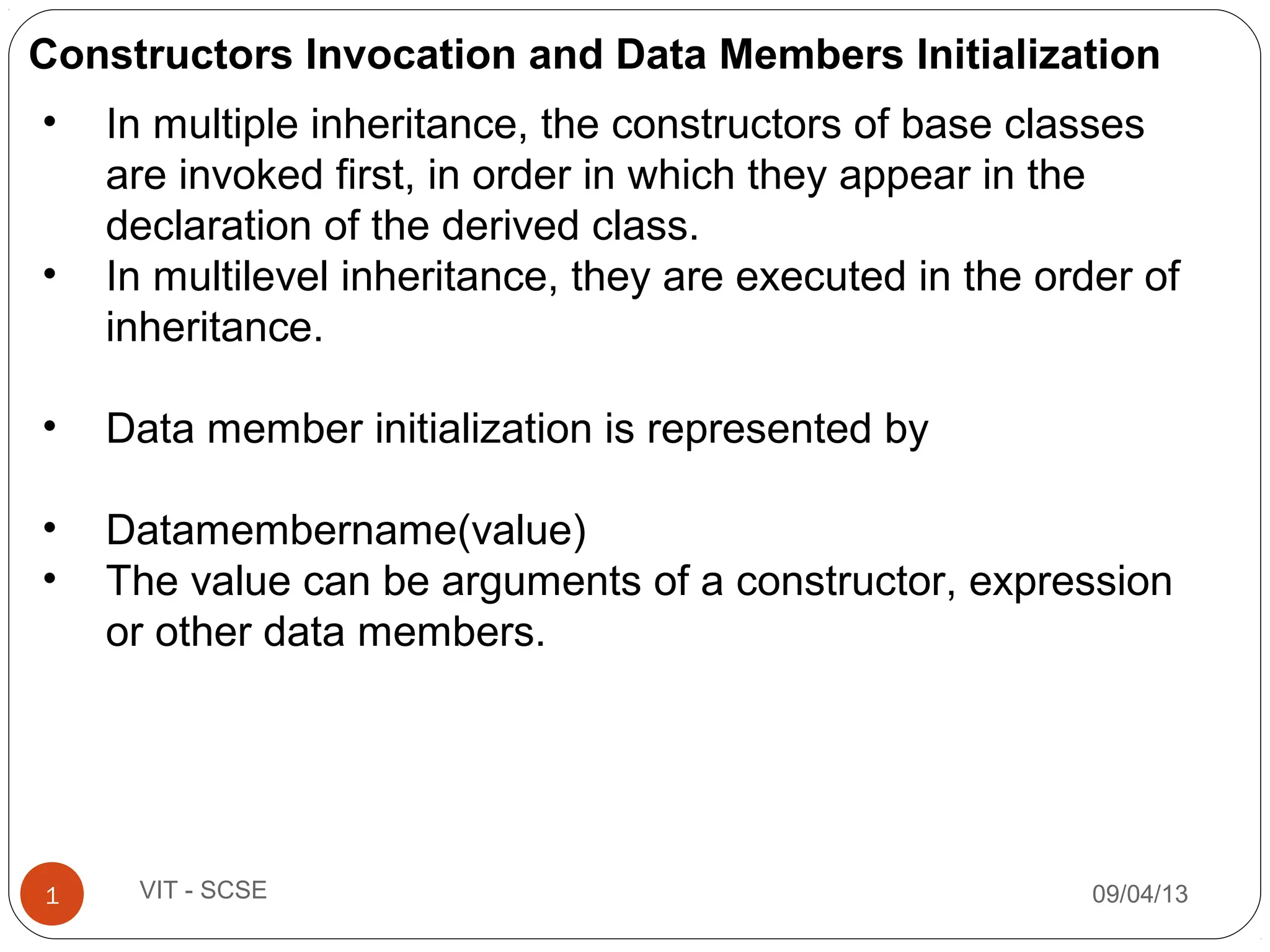 12 constructors invocation and data members initialization | PPT