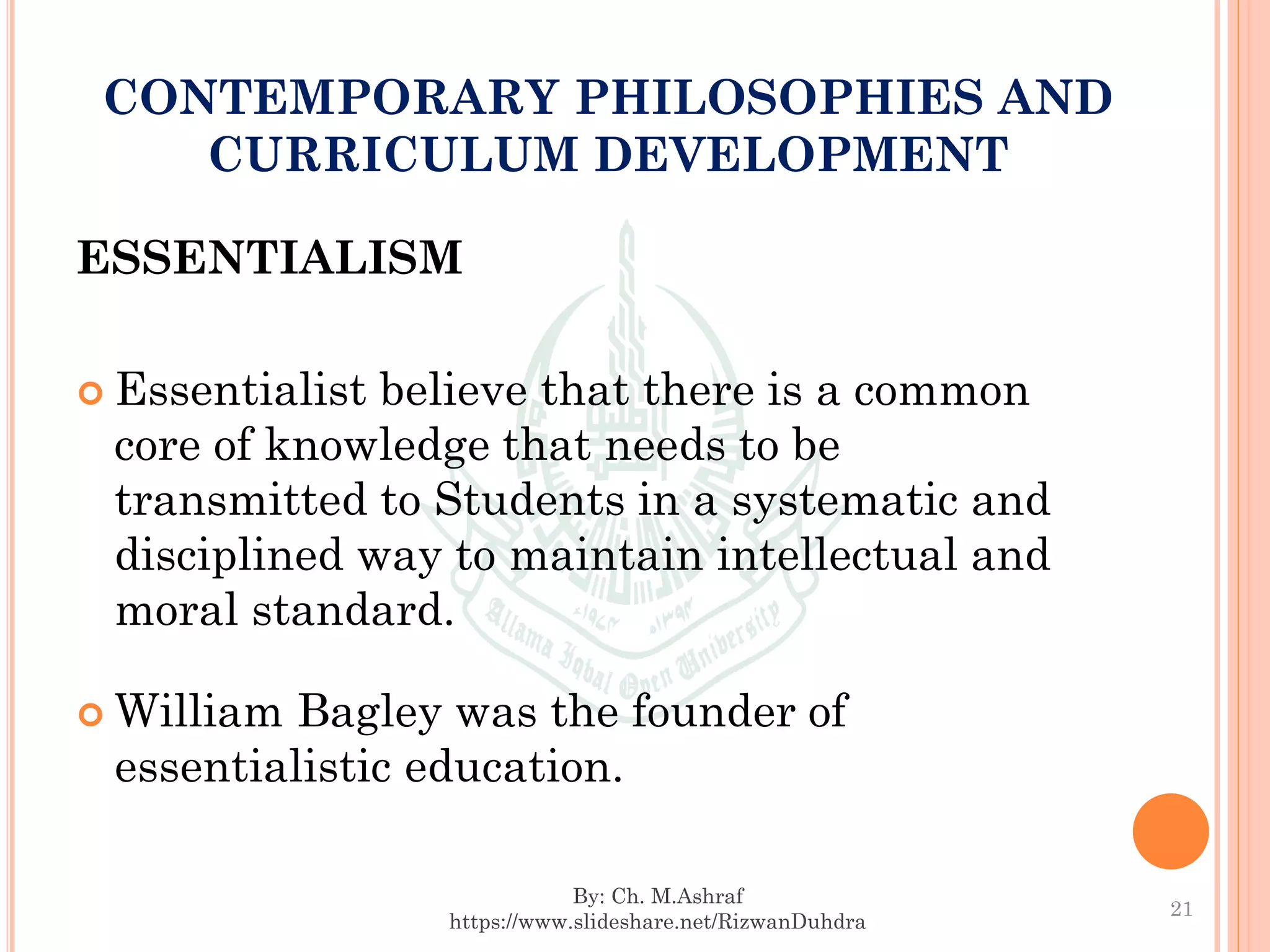 "CONTEMPORARY PHILOSOPHIES AND CURRICULUM DEVELOPMENT” in Philosophy of ...