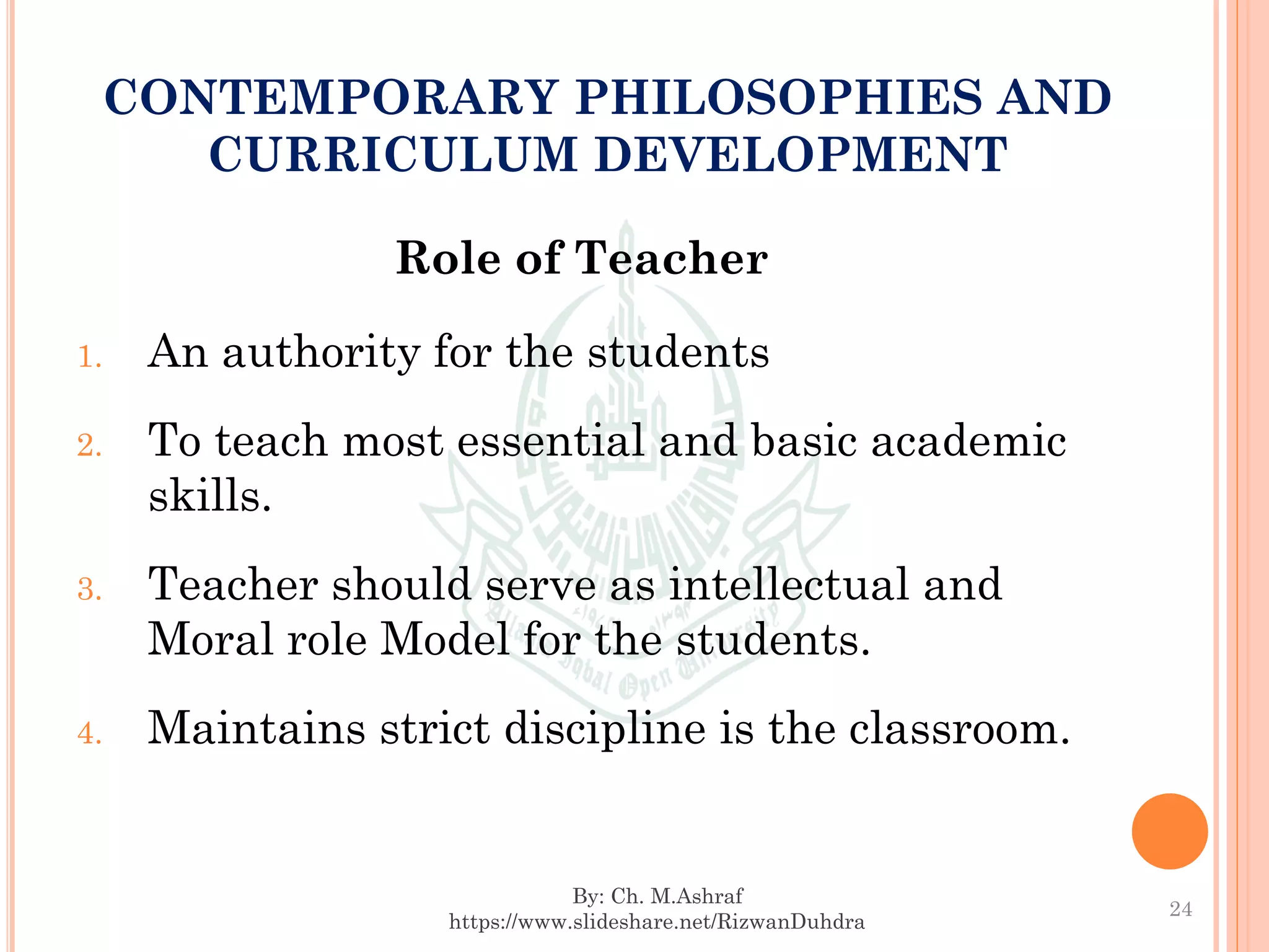 "CONTEMPORARY PHILOSOPHIES AND CURRICULUM DEVELOPMENT” in Philosophy of ...