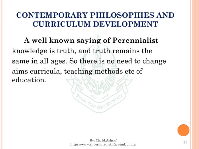 "CONTEMPORARY PHILOSOPHIES AND CURRICULUM DEVELOPMENT” in Philosophy of ...