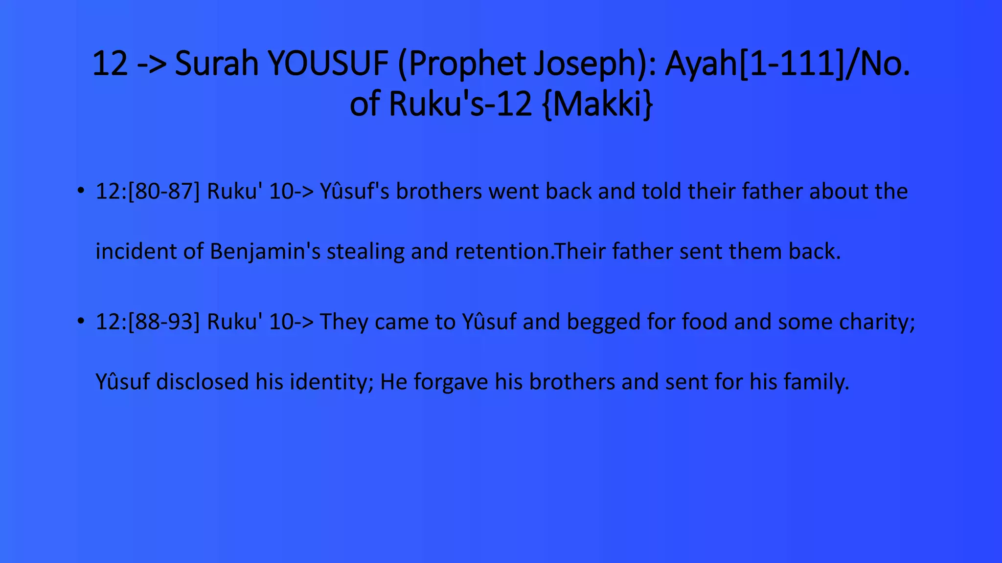 12 contents of surah yusuf | PPTX