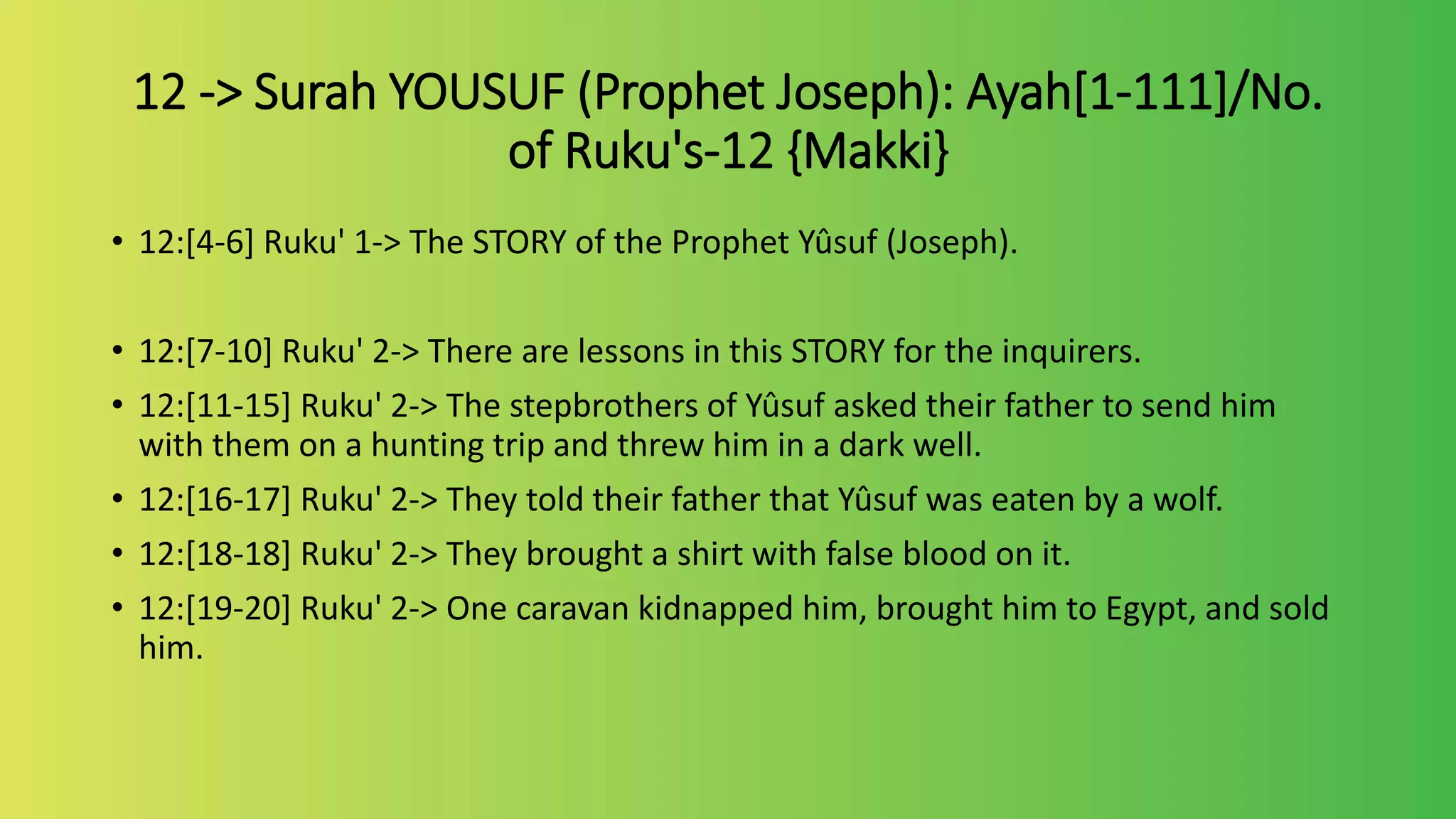 12 contents of surah yusuf | PPTX