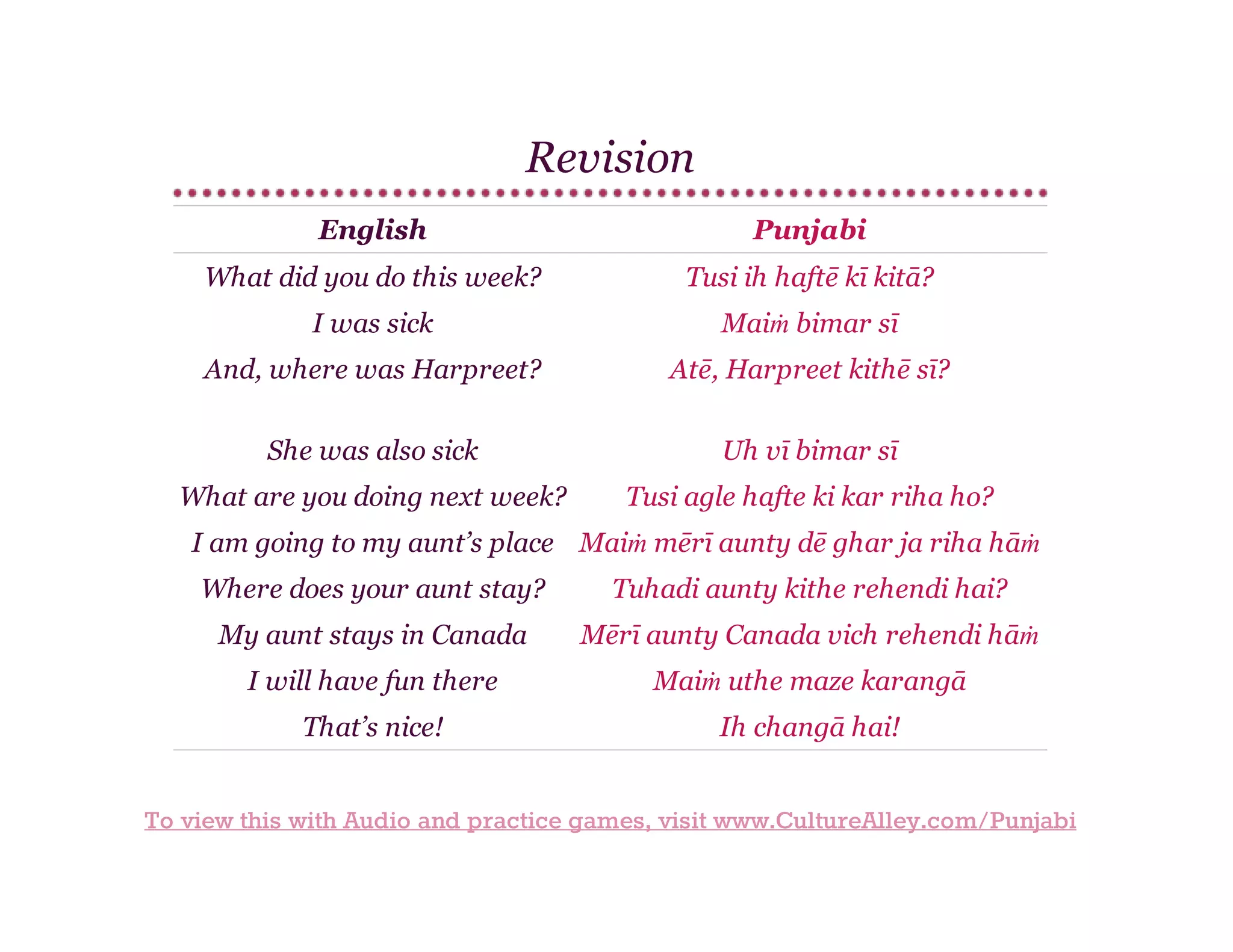 Basic Punjabi | Lesson 12 | Conversation at school & being with elders ...