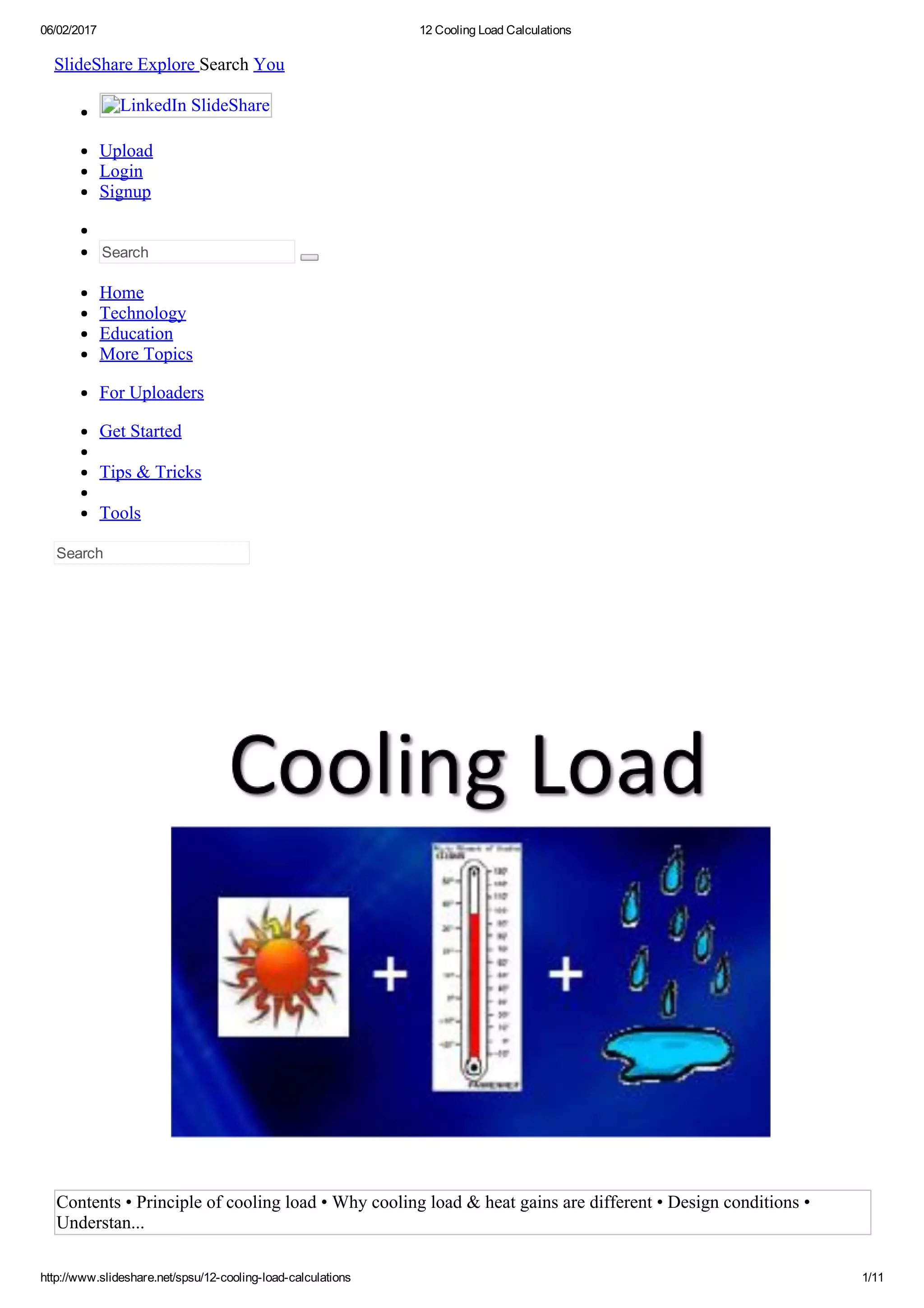 Cooling load calculations | PDF