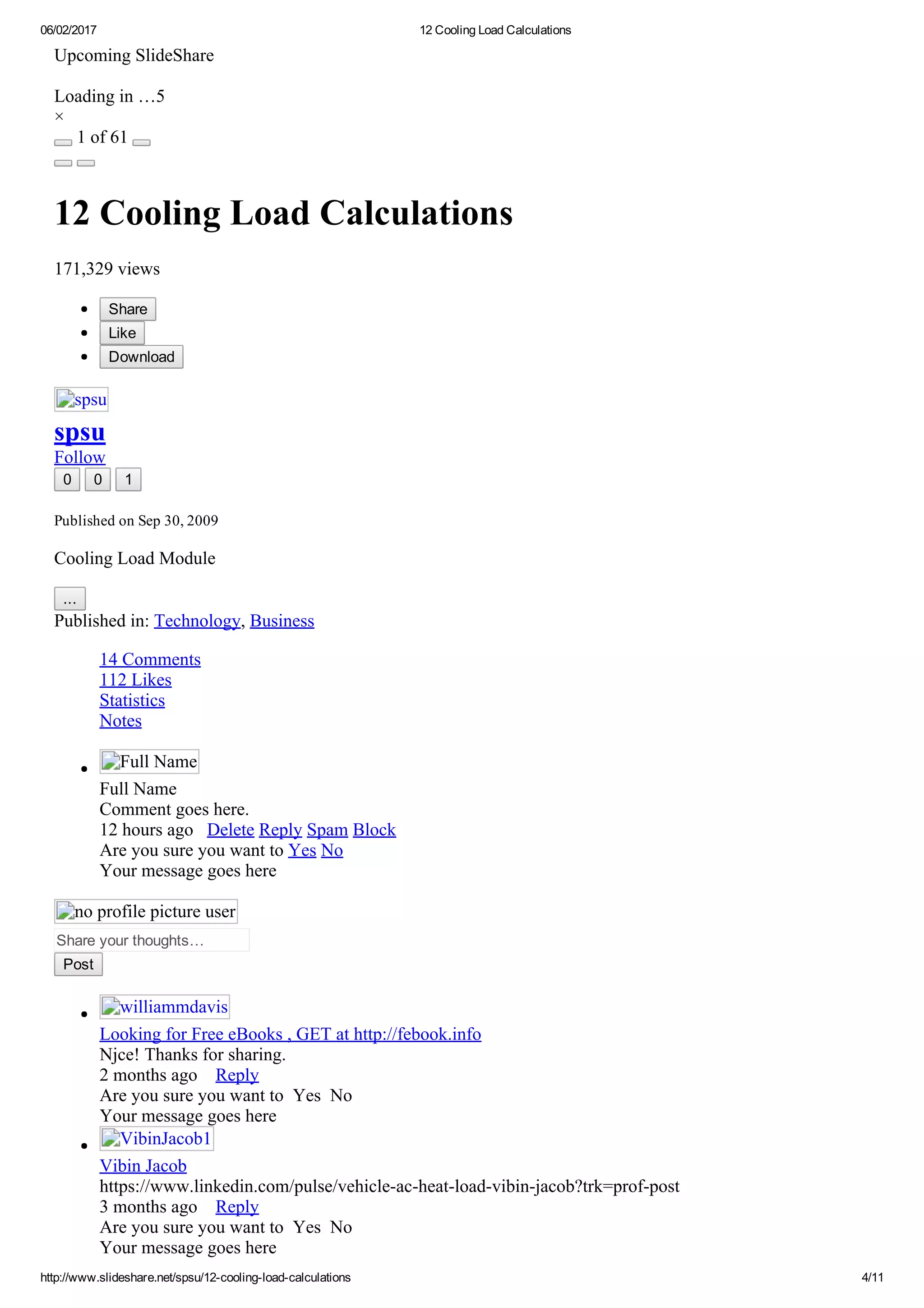 Cooling load calculations | PDF