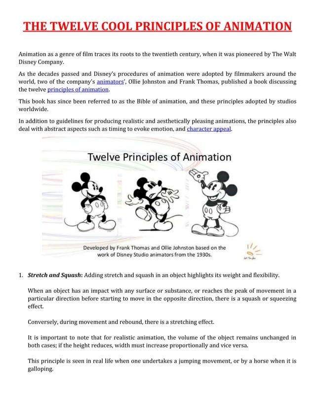THE TWELVE COOL PRINCIPLES OF ANIMATION | PDF