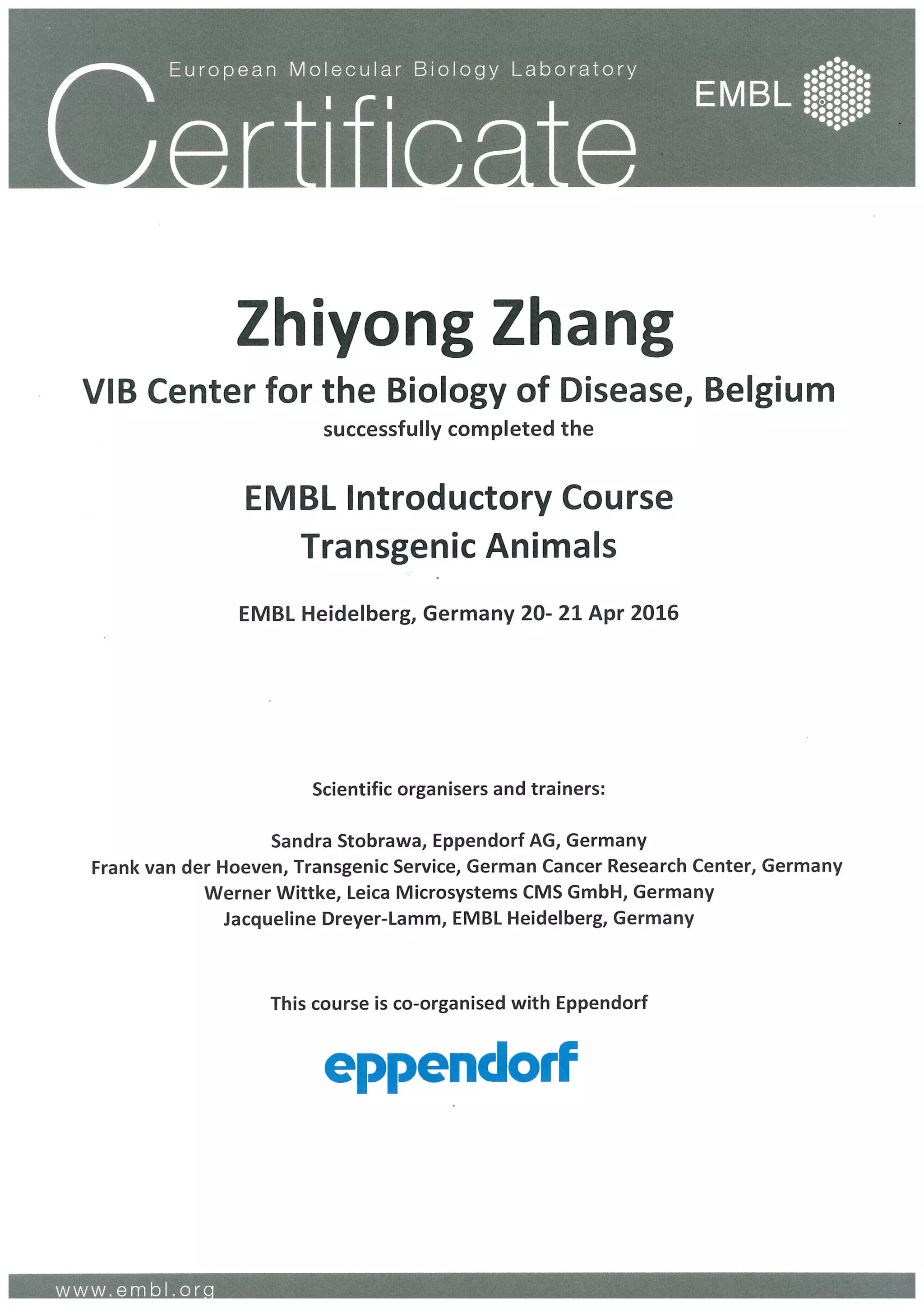 Certificate of EMBL 2016 | PDF